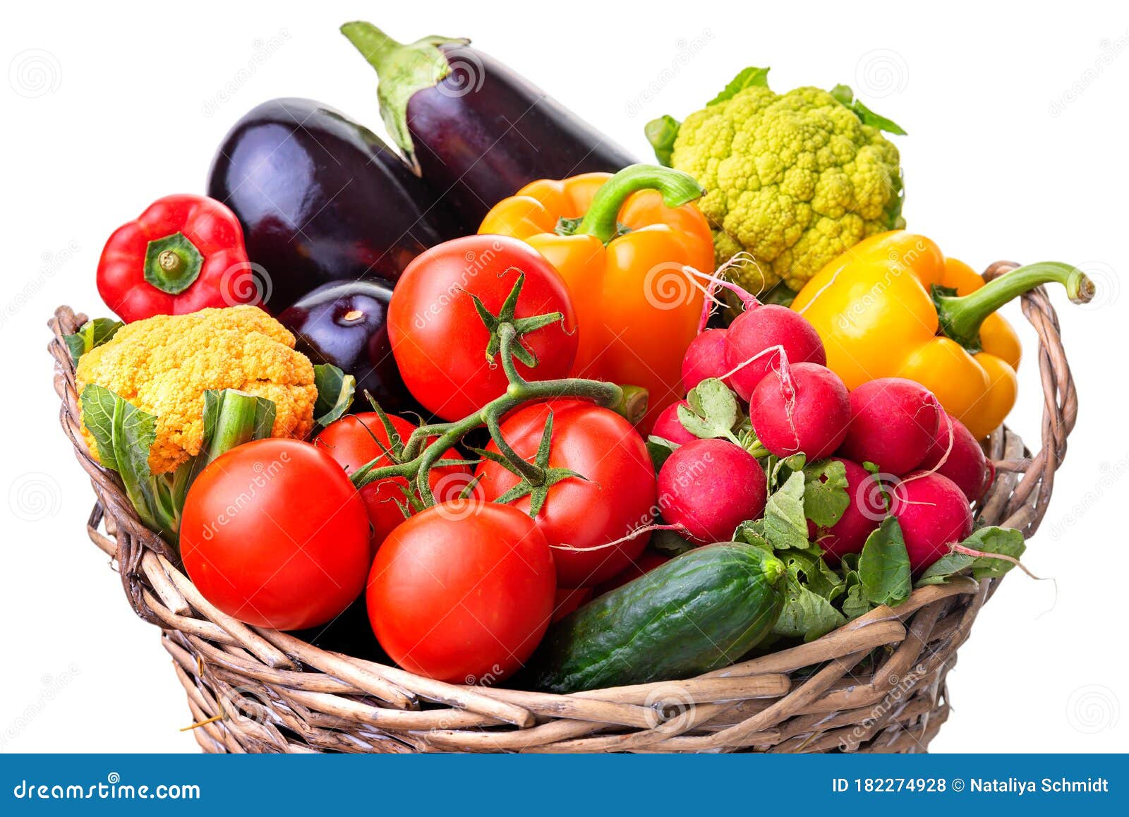 Vegetables in a Wicker Basket. Isolate on White Background Stock Photo ...