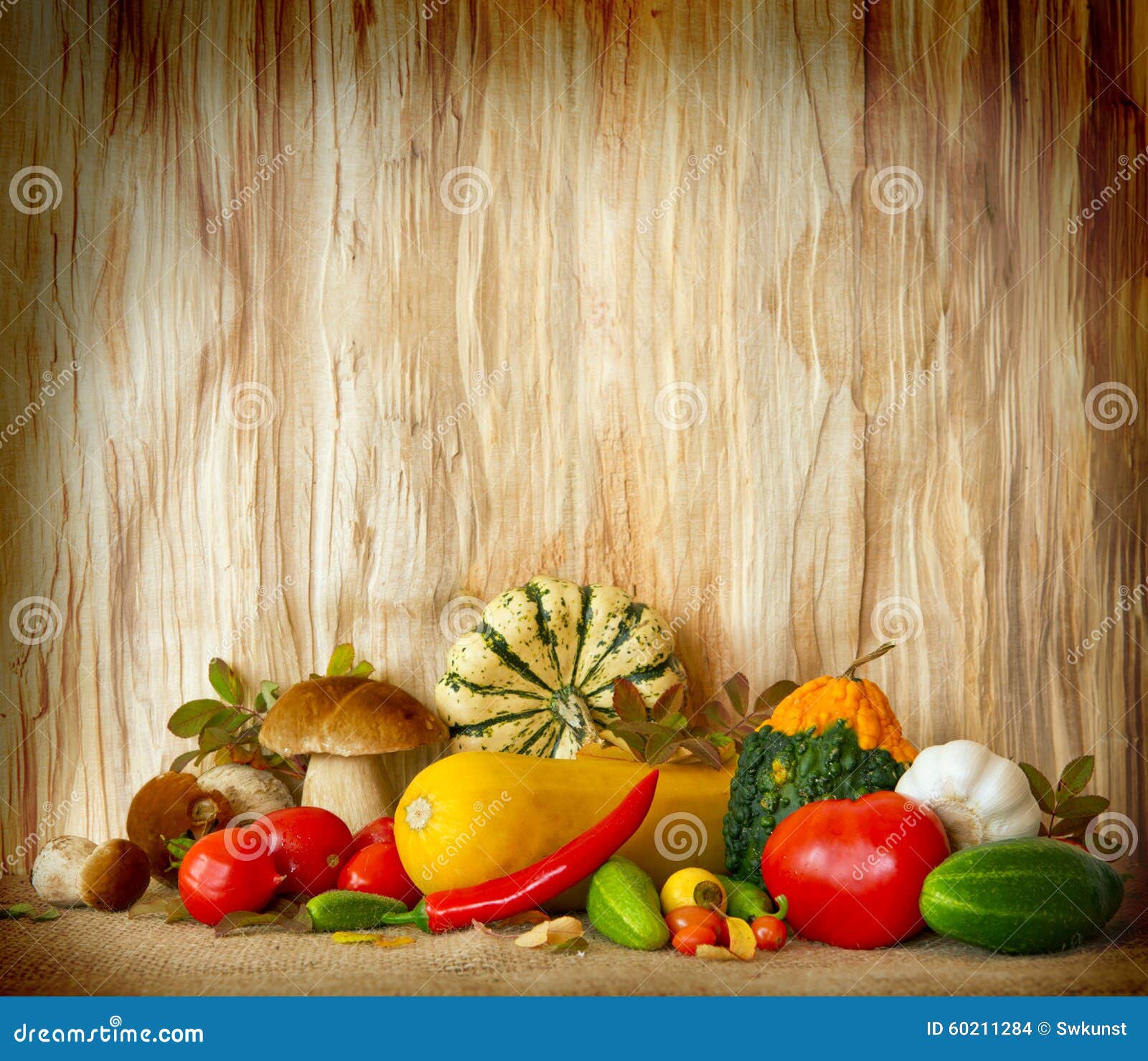 Vegetables on Wood Background . Stock Photo - Image of pumpkin, garlic ...