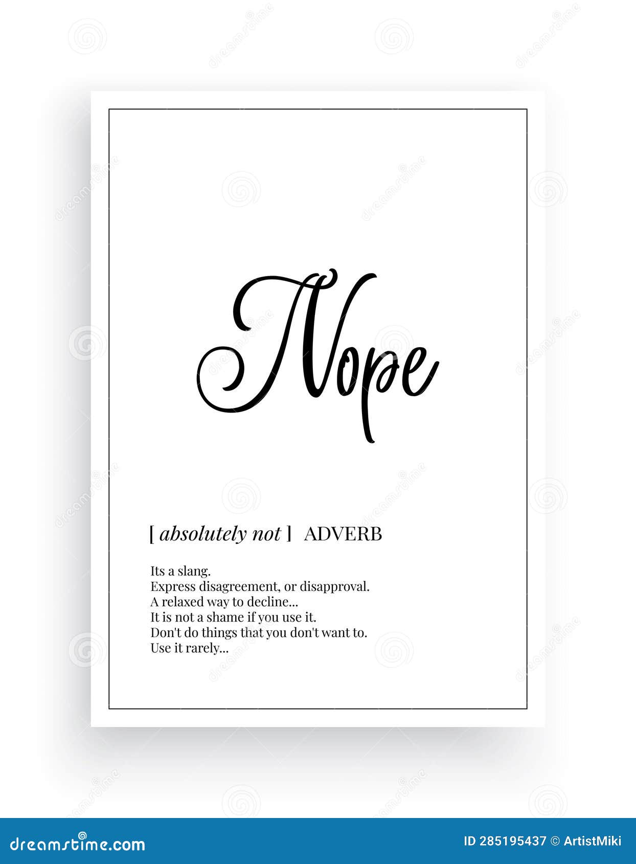Nope Definition Minimalist Poster Design, Vector. Stock Vector ...