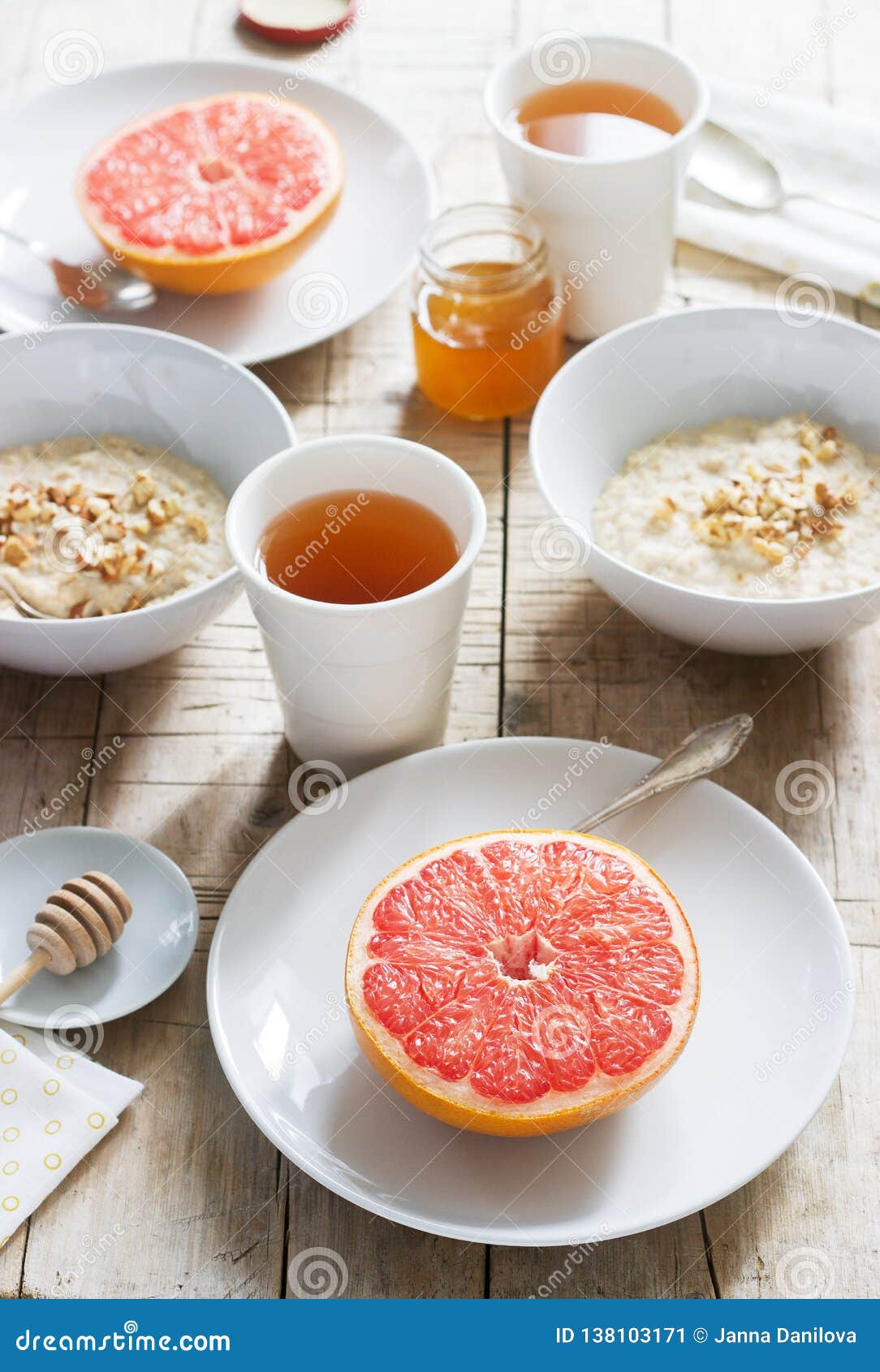 Vegetarian Breakfast for Two of Oatmeal, Baked Grapefruit and Tea ...