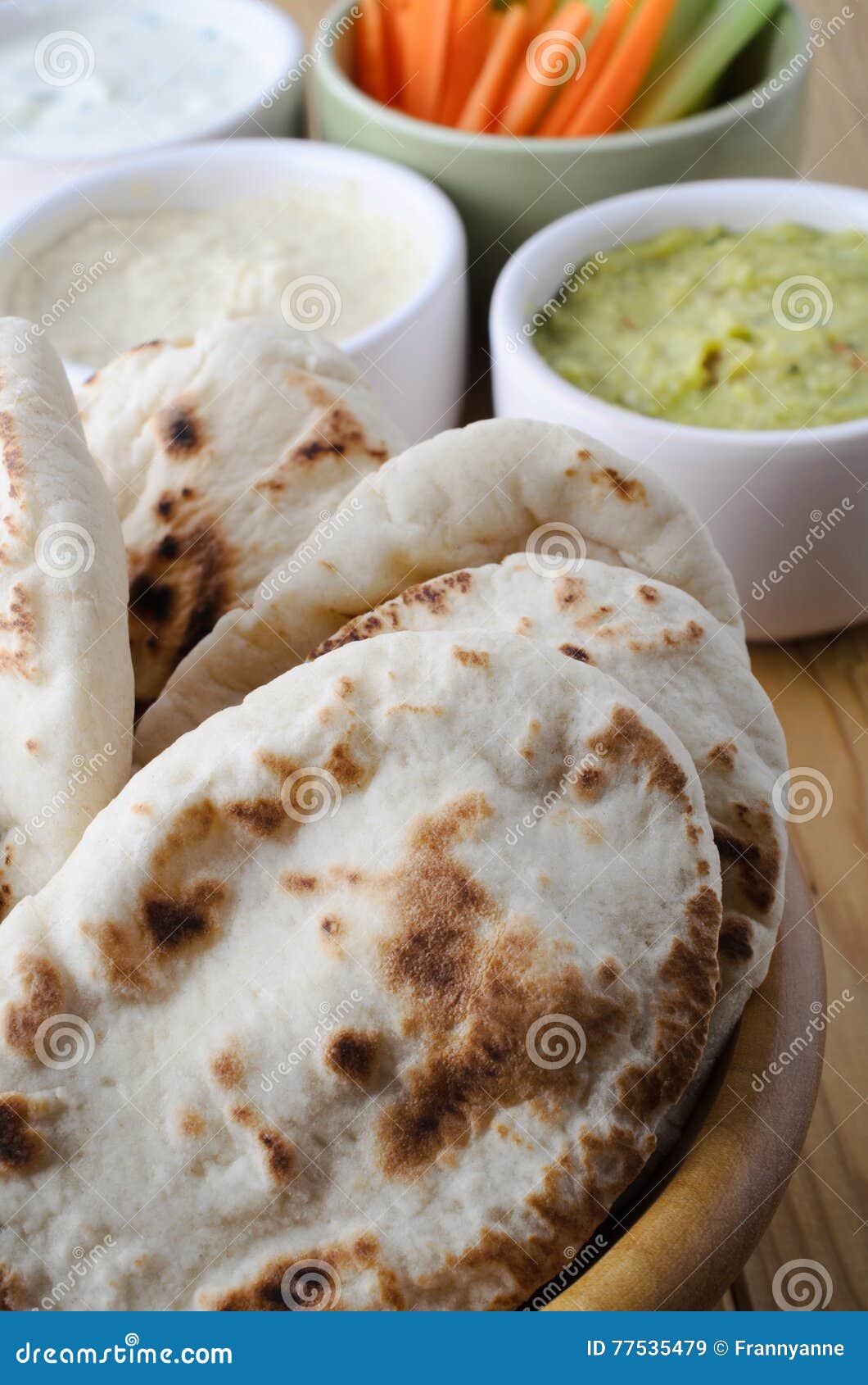 Vegetarian Buffet of Pitta Breads, Dips and Crudites Stock Image ...