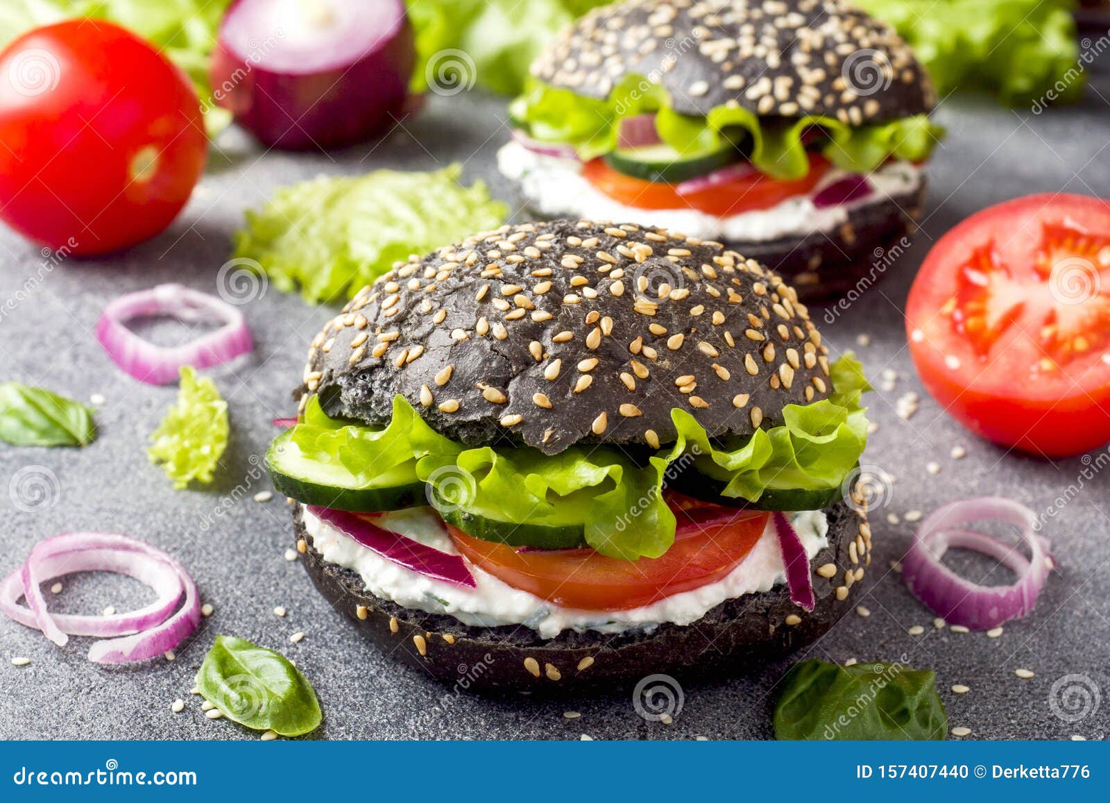 Vegetarian Burger with Cottage Cheese Cream and Vegetables Stock Photo ...