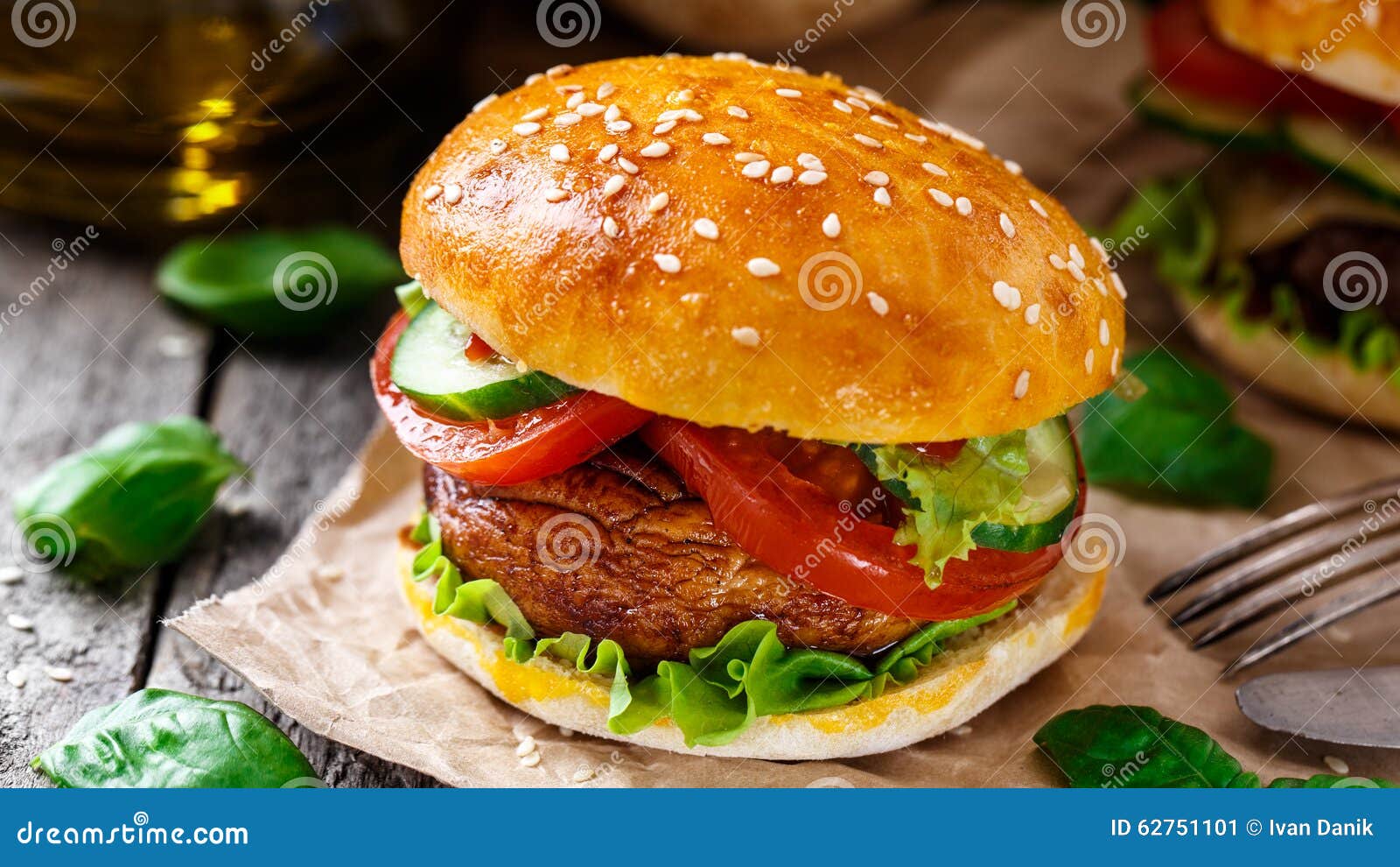 Vegetarian Burger with Grilled Champignon Stock Image - Image of ...