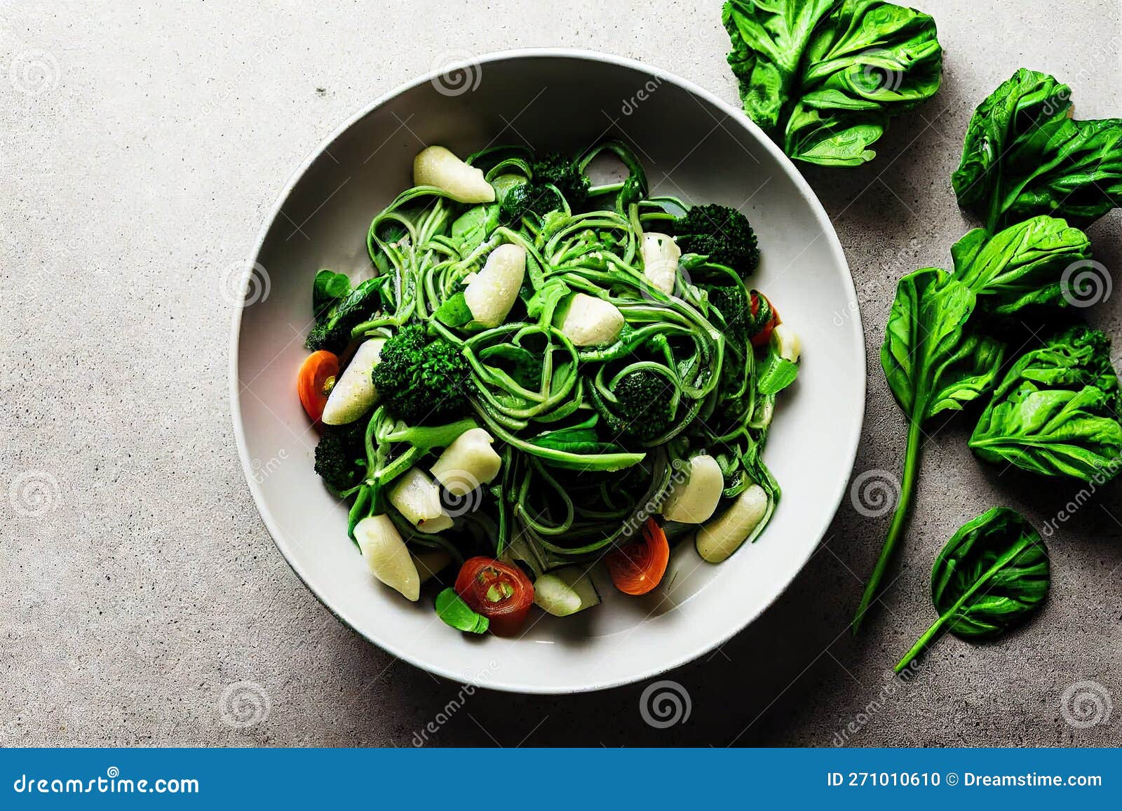 Vegetarian Dinner Spaghetti Green Pasta with Mozzarella Tomatoes and ...
