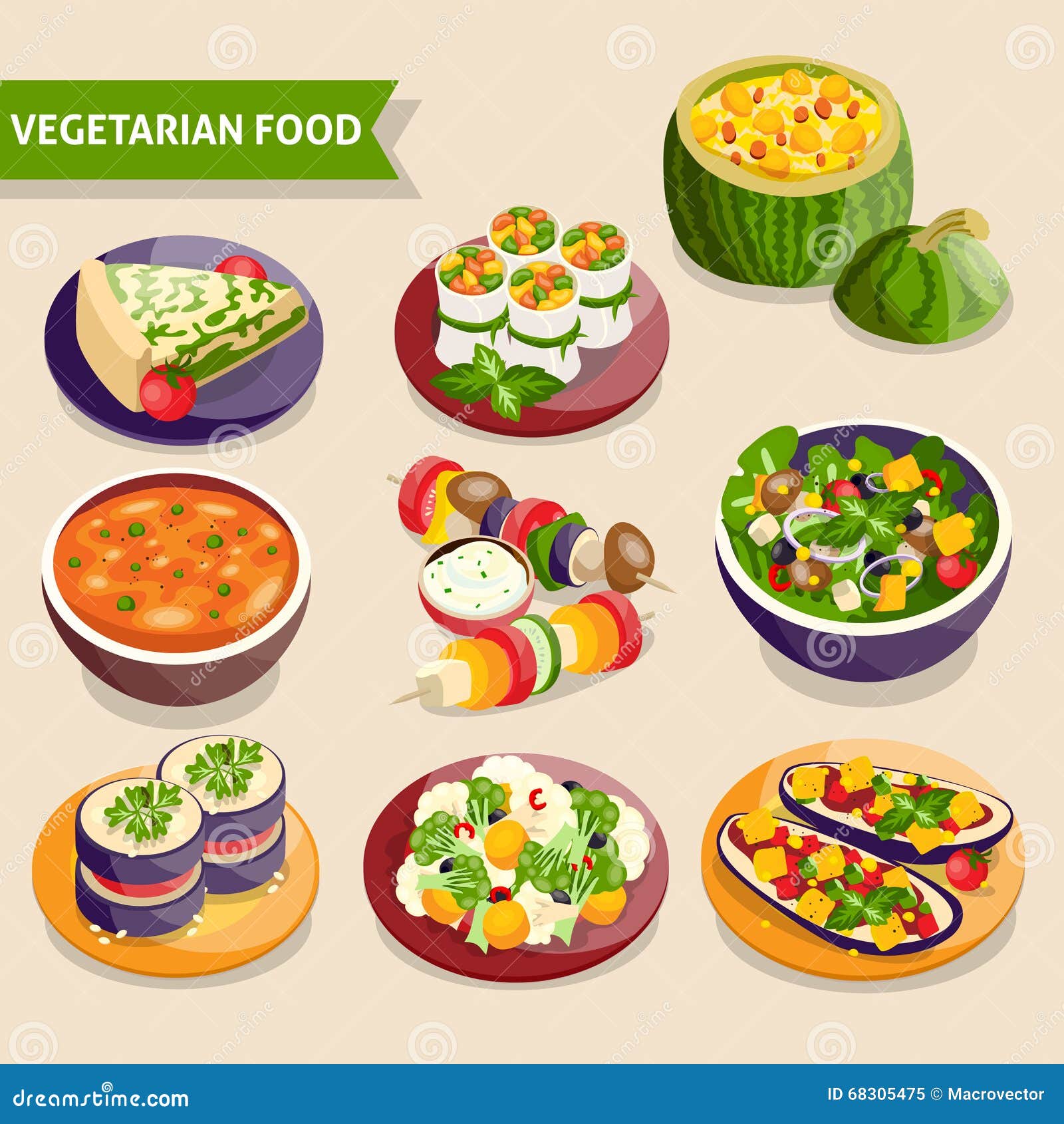 Vegetarian dishes set stock vector. Illustration of mixed - 68305475