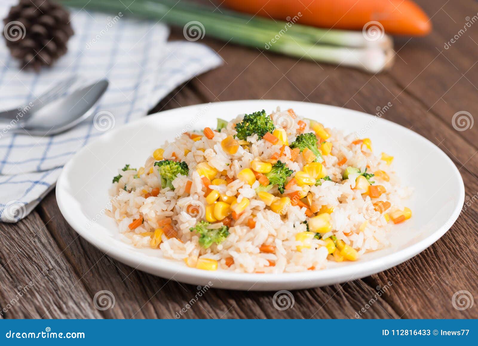 Vegetarian Fried Rice on the Table. Stock Image - Image of table, green ...