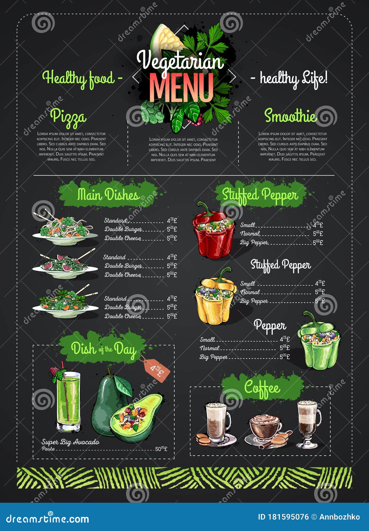 Vegetarian Menu Design with Vegan Meals. Restaurant Menu Stock Vector ...