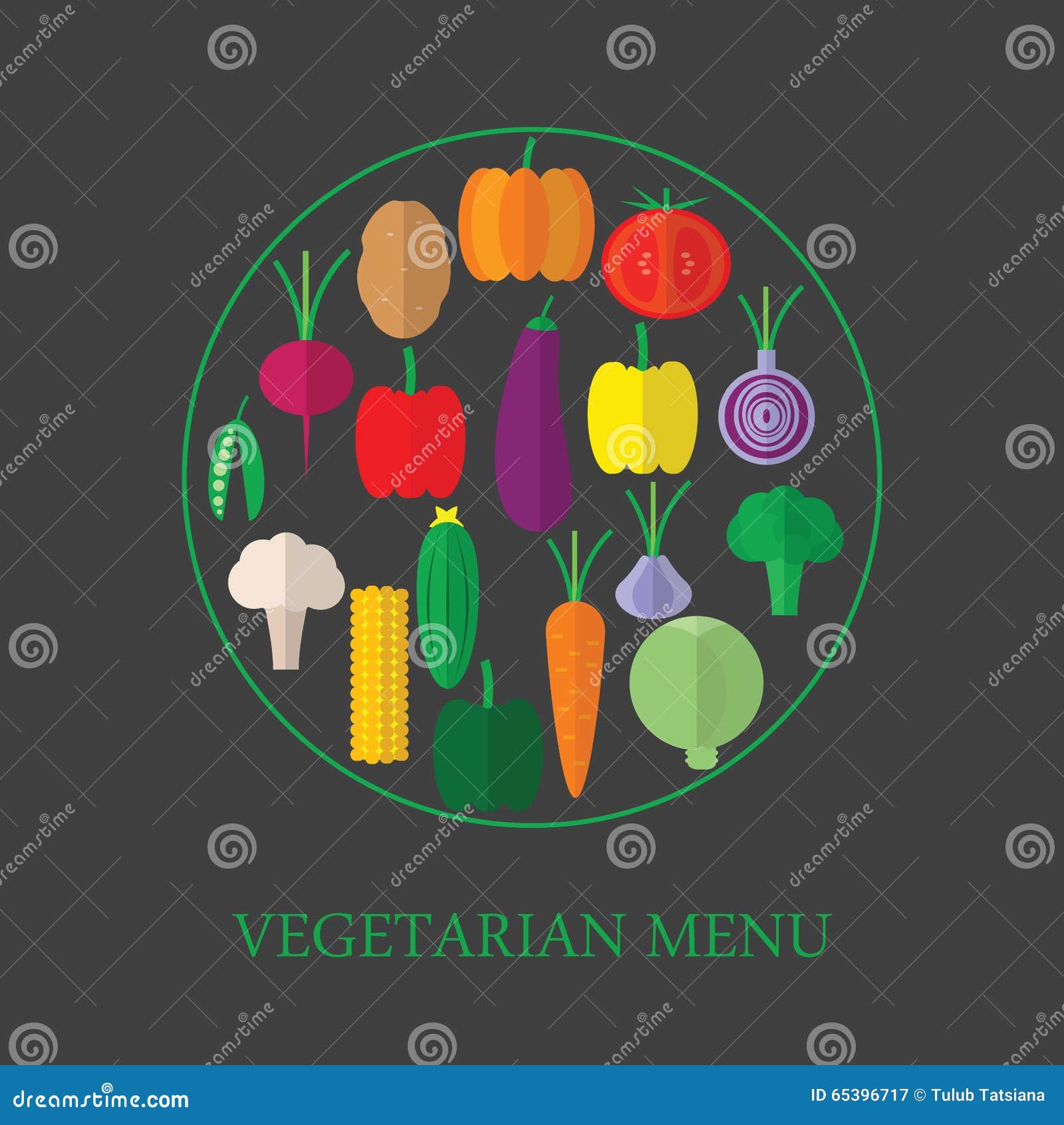 Vegetarian Menu. Icons of Vegetables in a Flat Style. Stock Vector ...