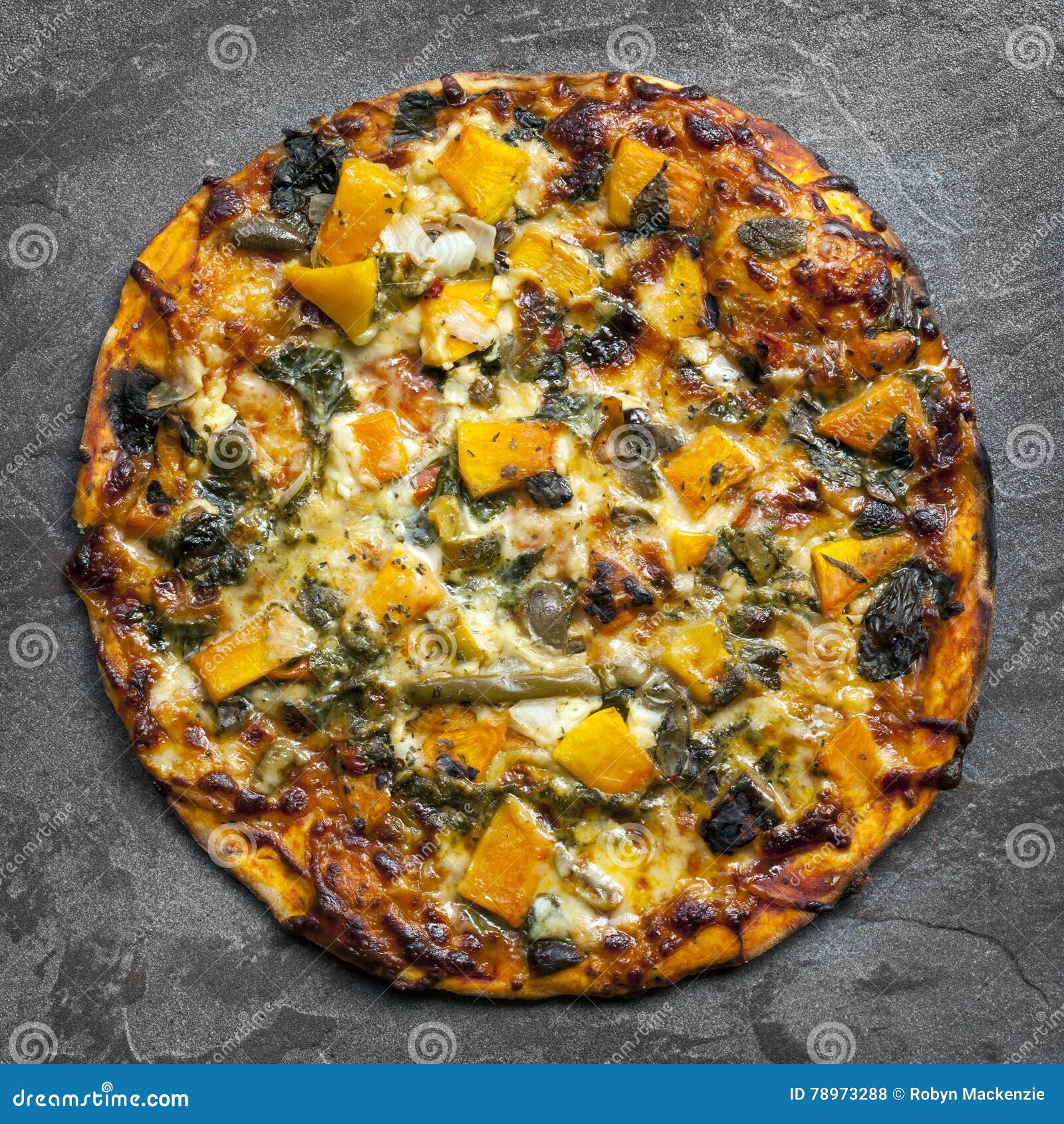 Vegetarian Pizza Top View on Slate Stock Photo - Image of pizza, stone ...