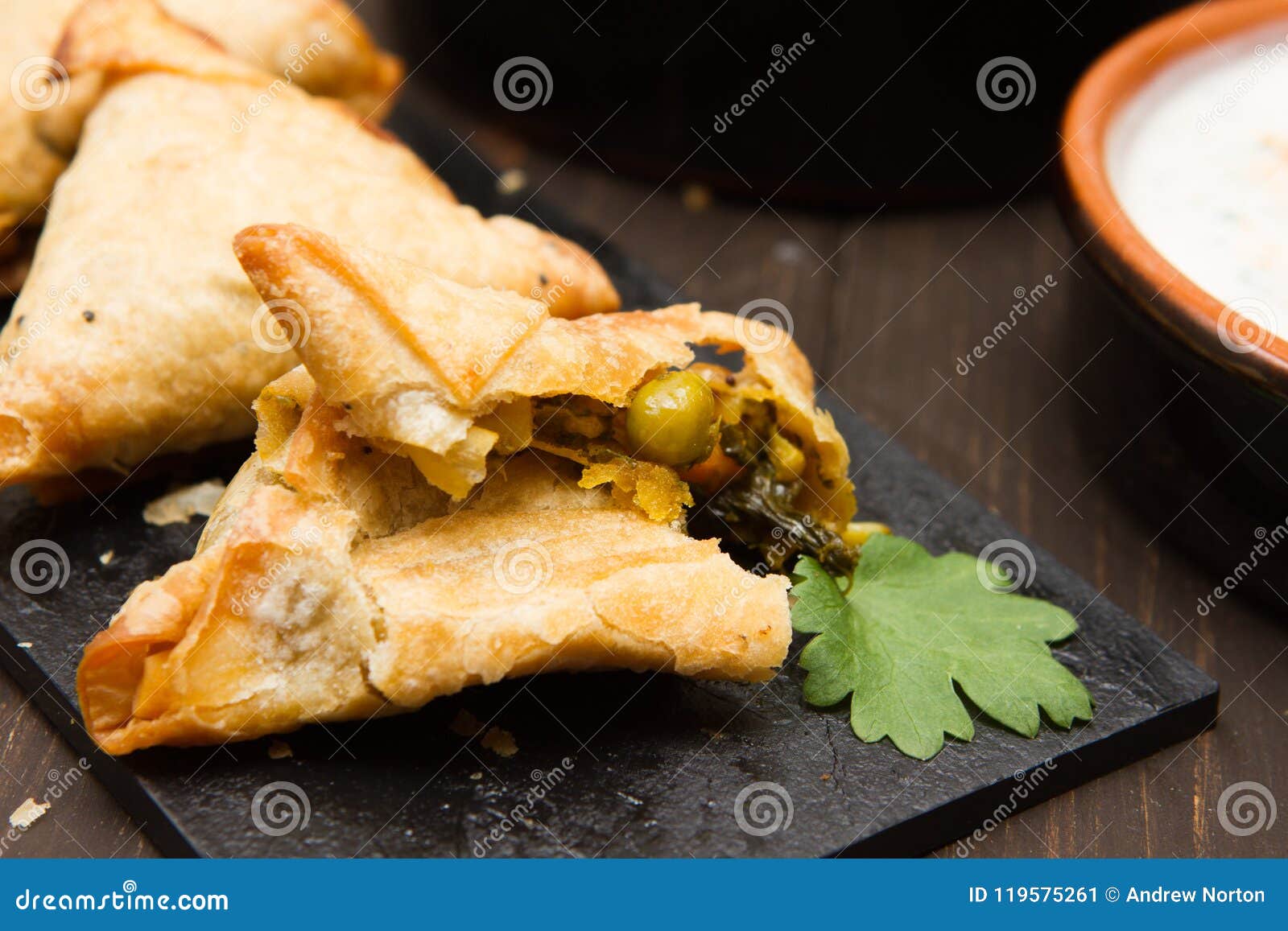 Vegetarian samosas stock image. Image of raita, cuisine - 119575261