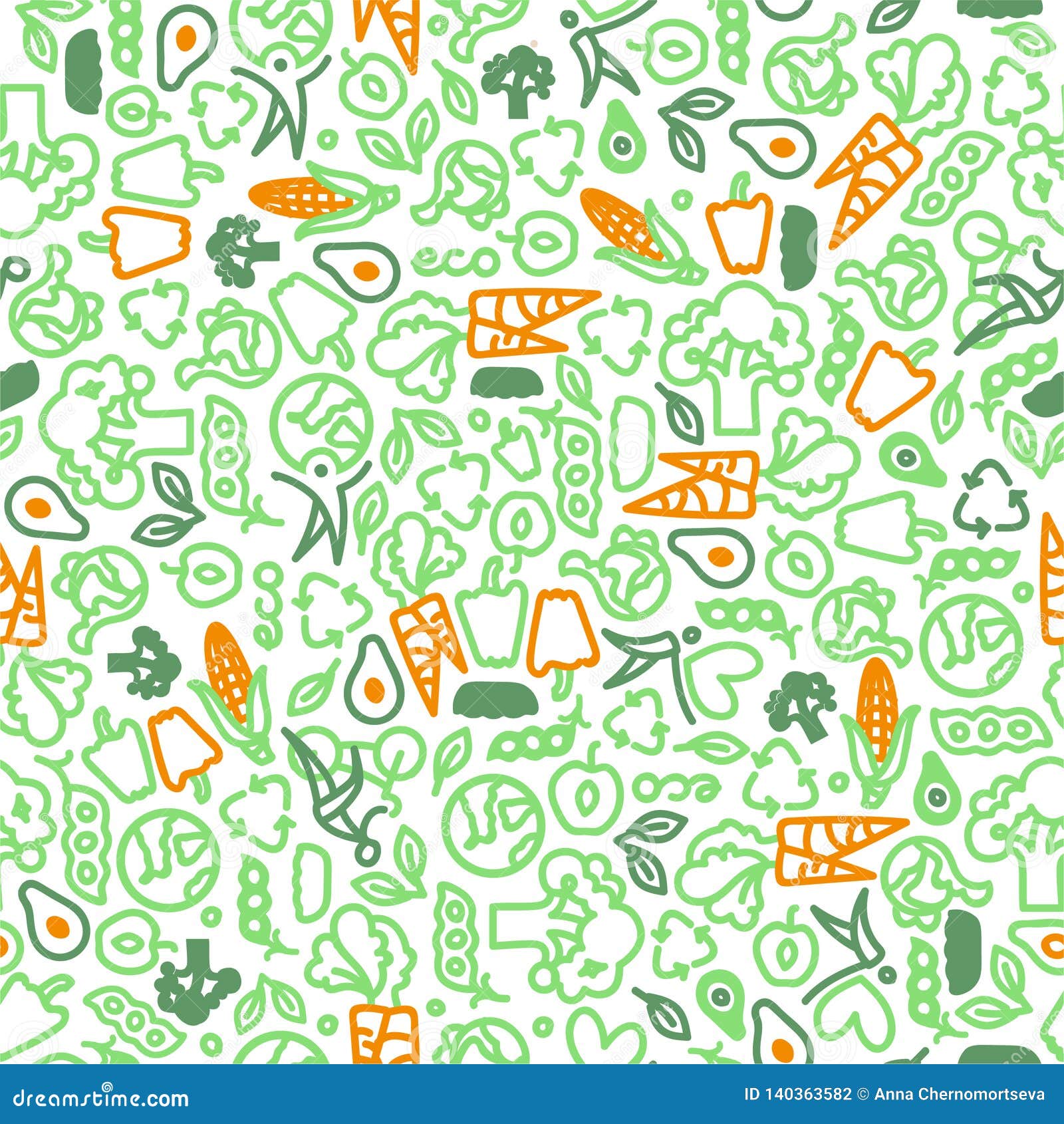Vegetarian Seamless Pattern of Green Vegetables Stock Vector ...