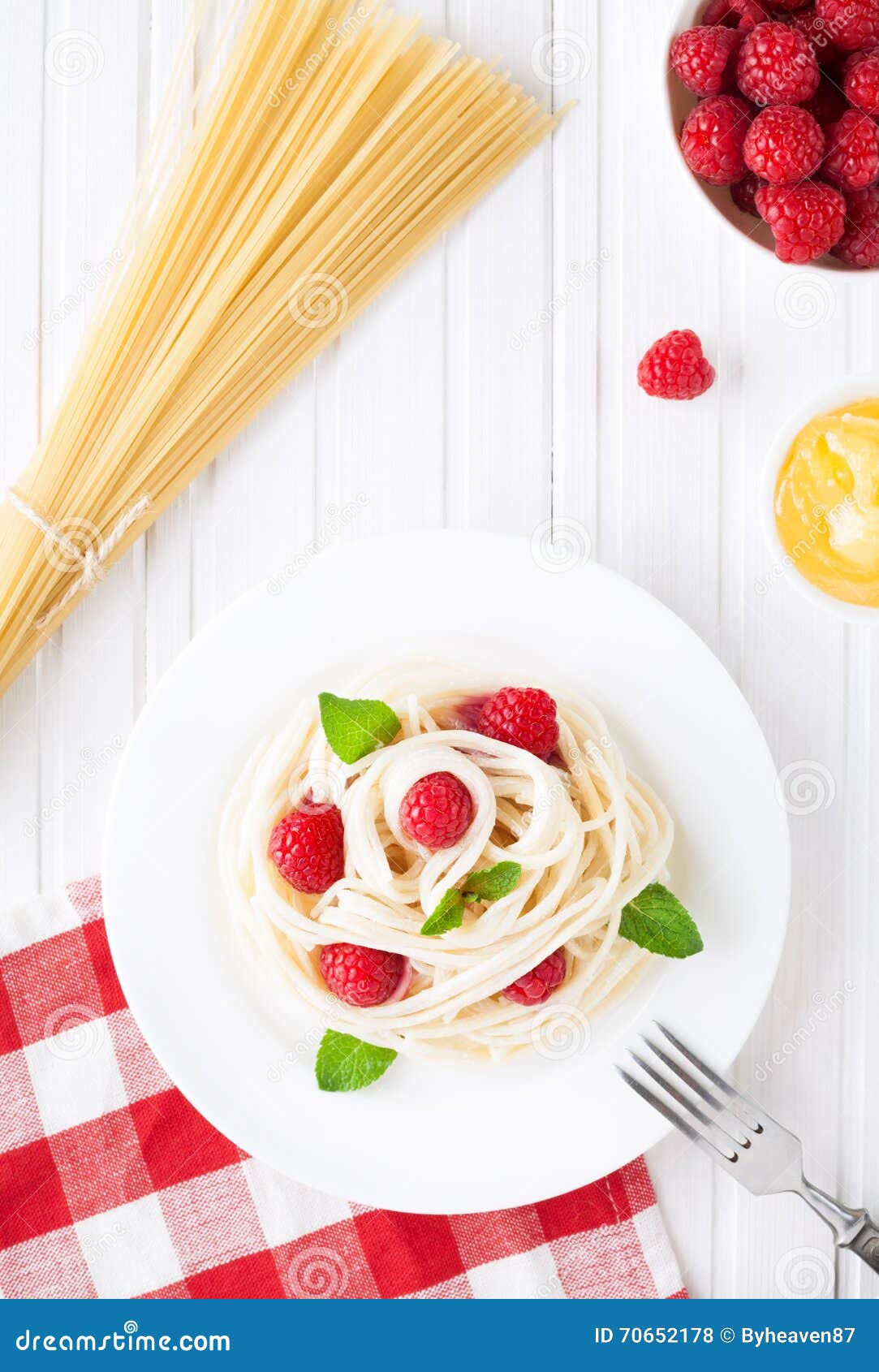Vegetarian Spaghetti with Raspberry and Honey Stock Photo - Image of ...
