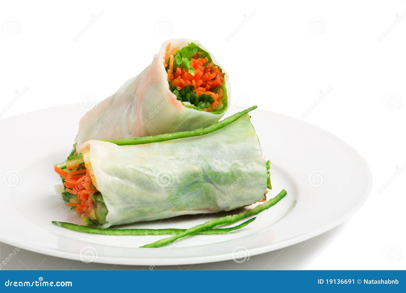 Vegetarian Spring Rolls With Cucumber, Crab Sticks And Lettuce On A ...