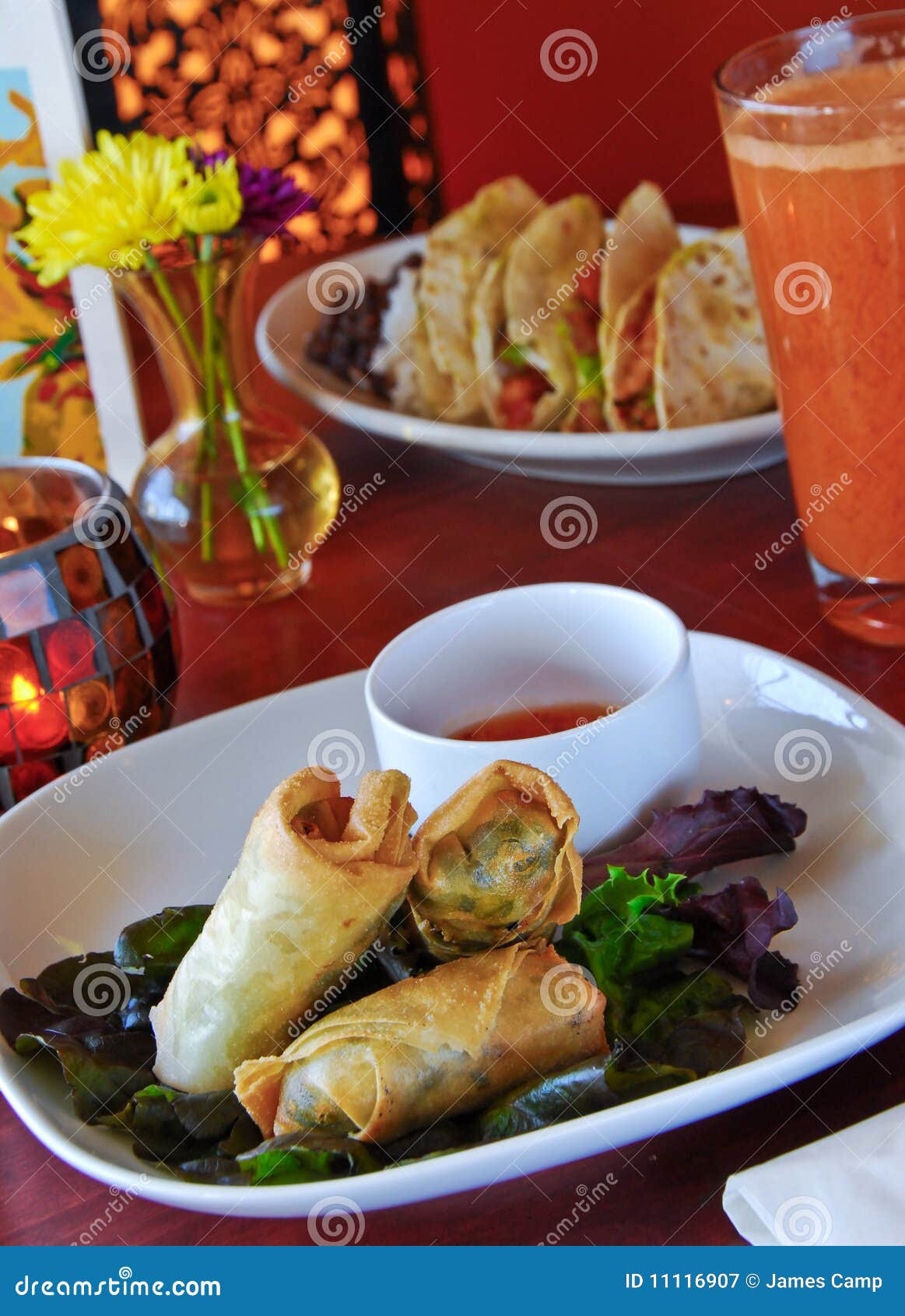 Vegetarian Spring Rolls with Fish Tacos Stock Image - Image of carrot ...