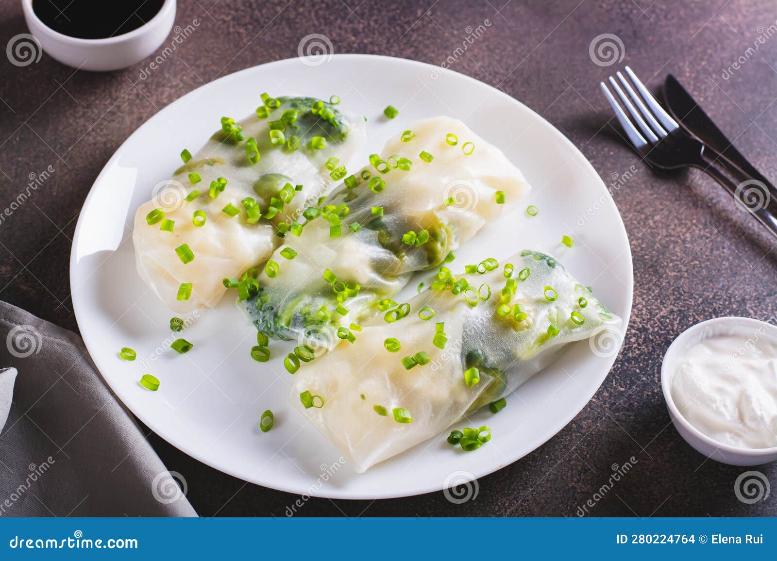 Vegetarian Spring Rolls with Three Types of Cabbage in Rice Paper on a ...