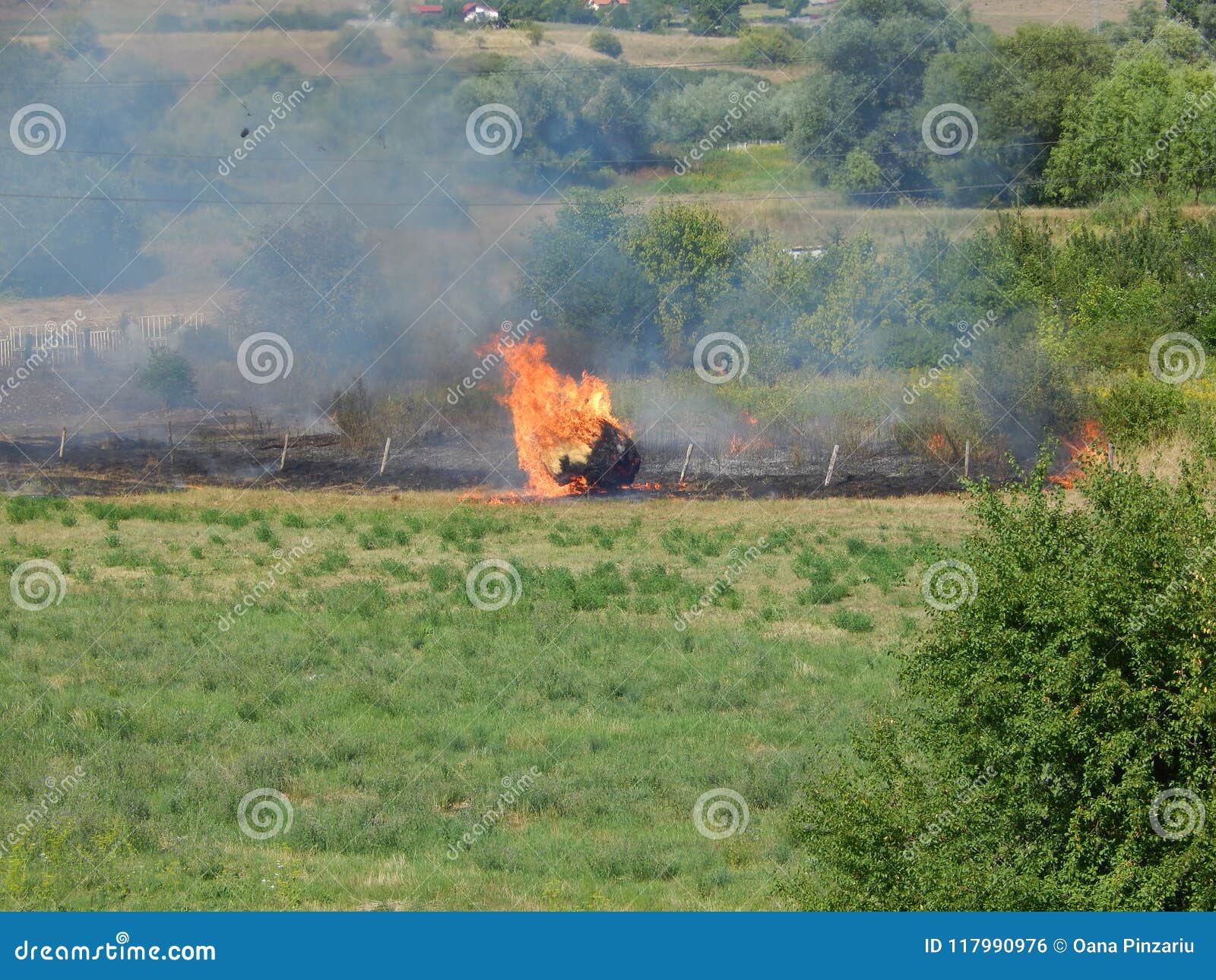 Haystack in Fire in a Hot Summer Day Stock Photo - Image of rural ...