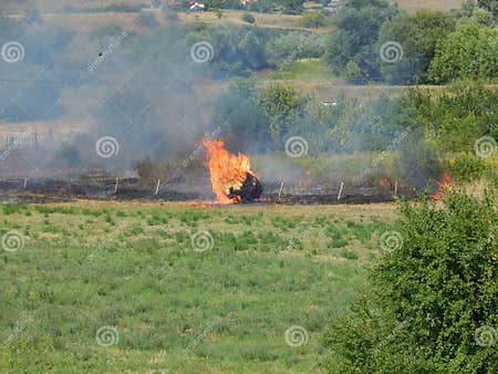 Haystack in Fire in a Hot Summer Day Stock Photo - Image of rural ...