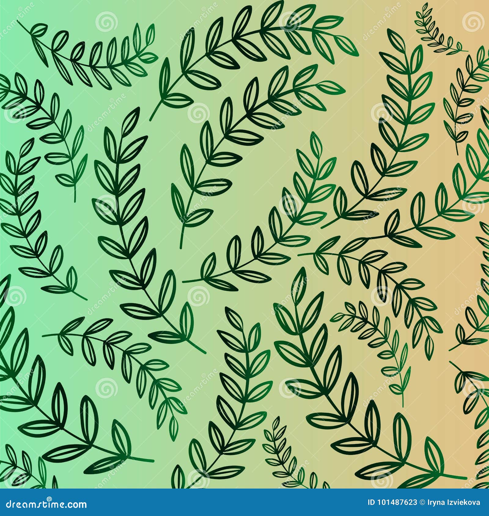 Vegetative Pattern - Green Gradient of Branch with Leaves. Florar ...