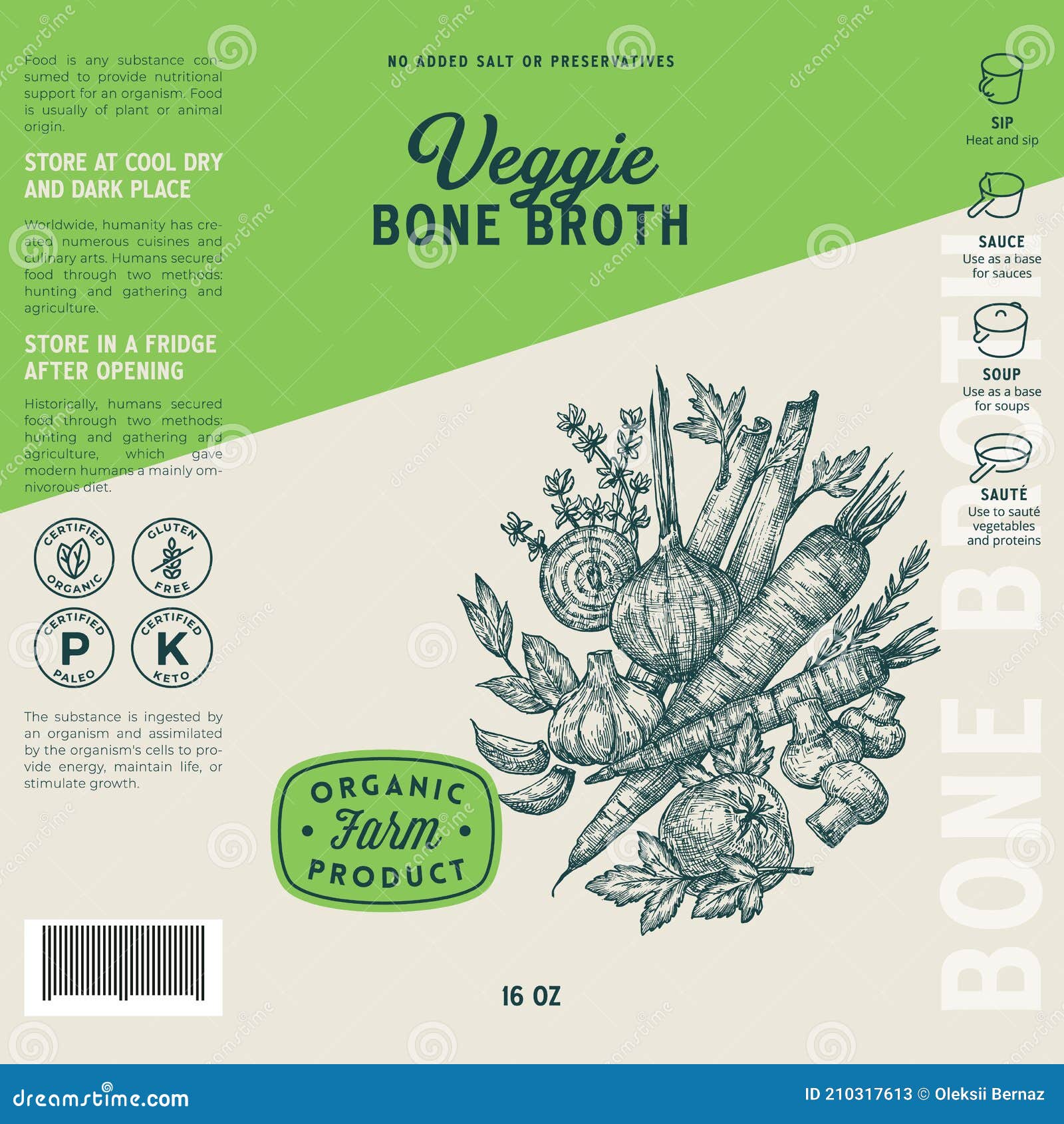 Veggie Bone Broth Label Template. Abstract Vector Food Packaging Design ...