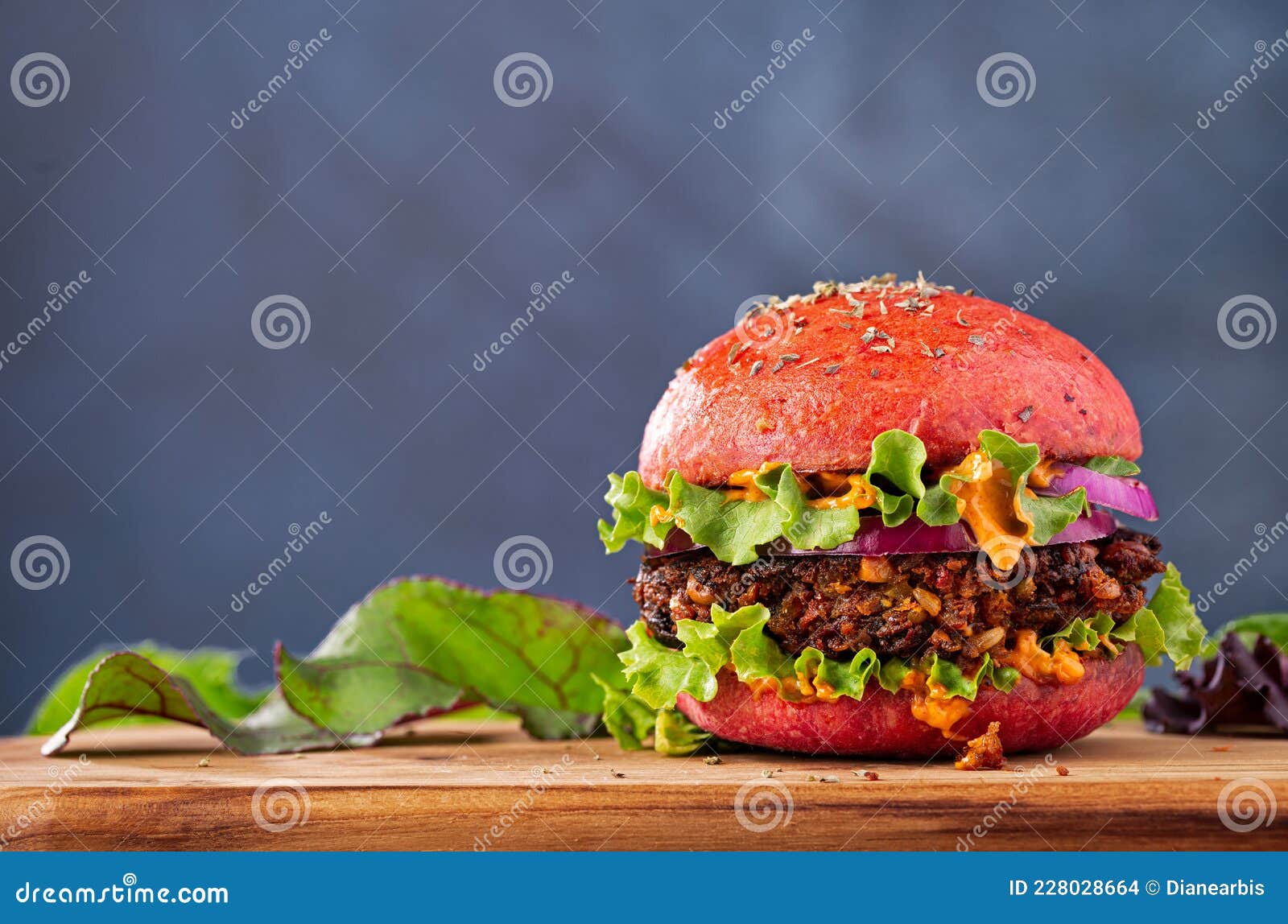 Veggie Burger on a Beet Infused Bun Stock Photo - Image of vegan, plant ...