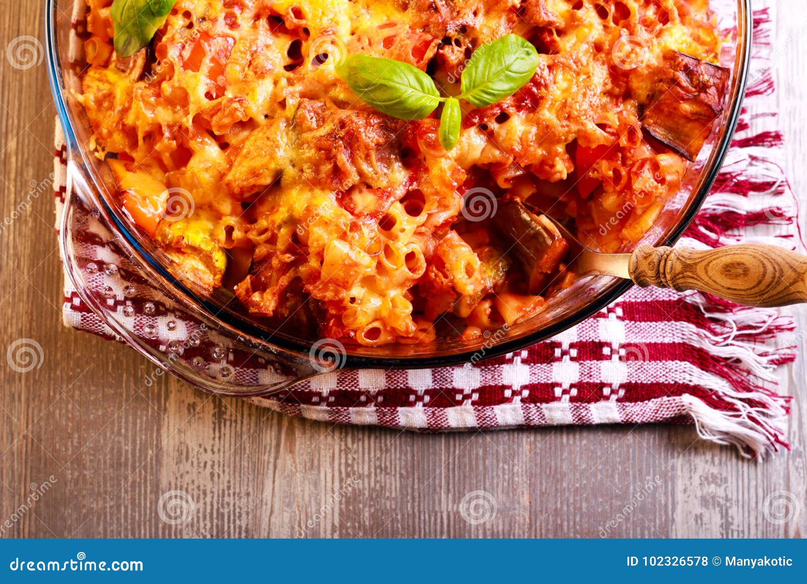 Veggie pasta bake in a tin stock photo. Image of melted - 102326578