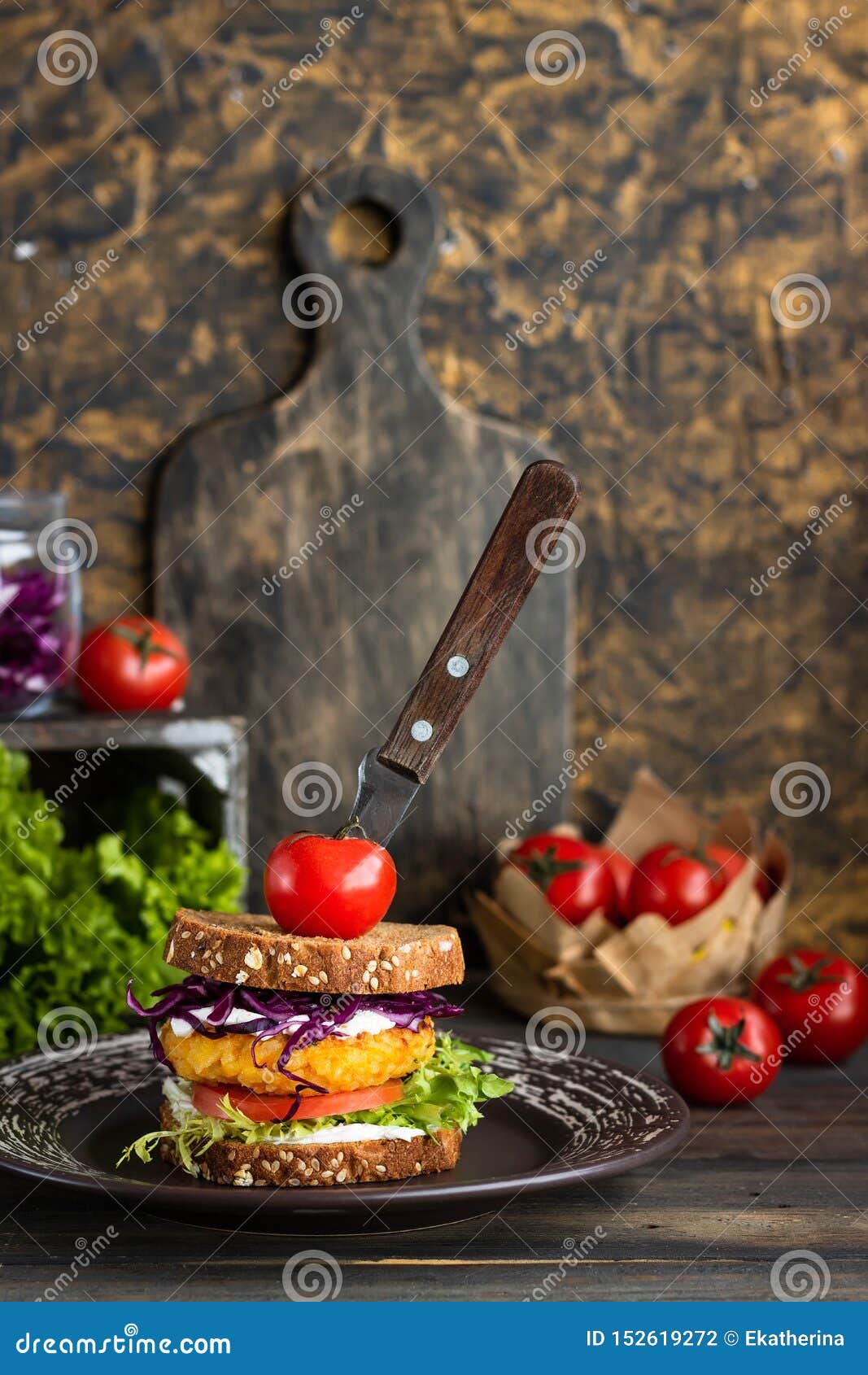 Veggie Sandwich with Rice Cutlet Stock Photo - Image of homemade ...