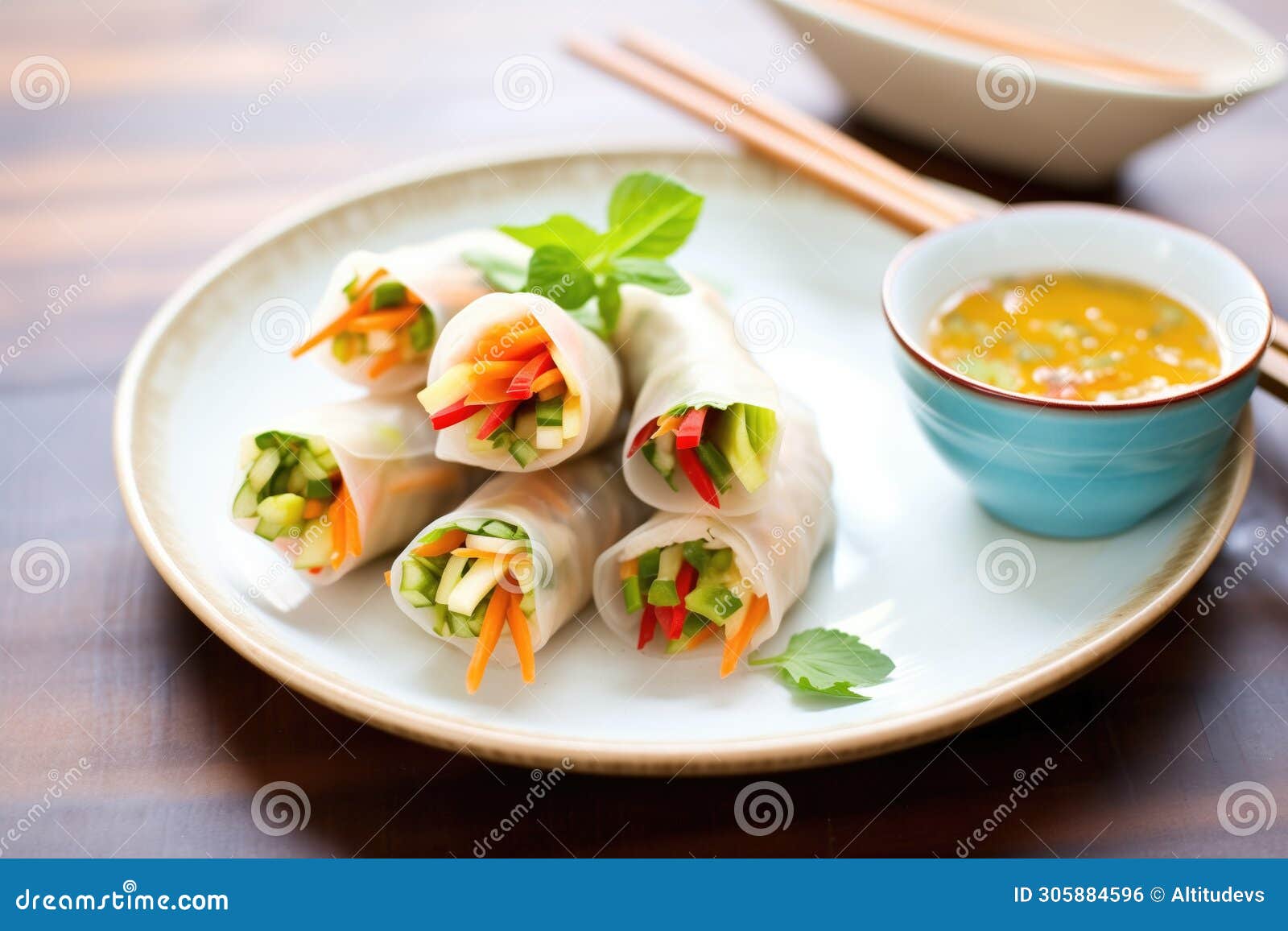 Veggie Spring Rolls with Sweet Chili Dipping Sauce on a Plate Stock ...