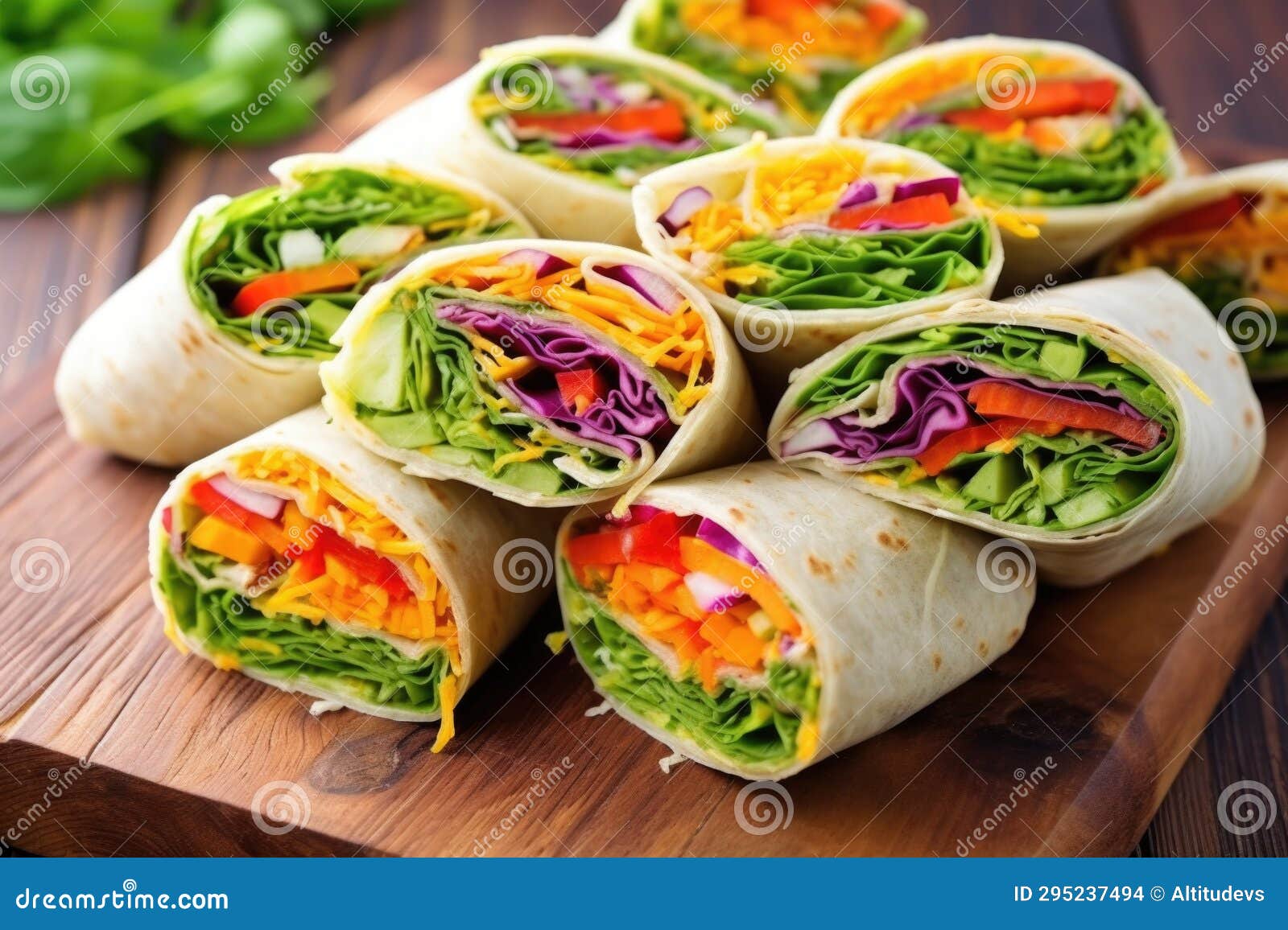 Veggie Wraps Loaded with Colorful Veggies on Board Stock Photo - Image ...