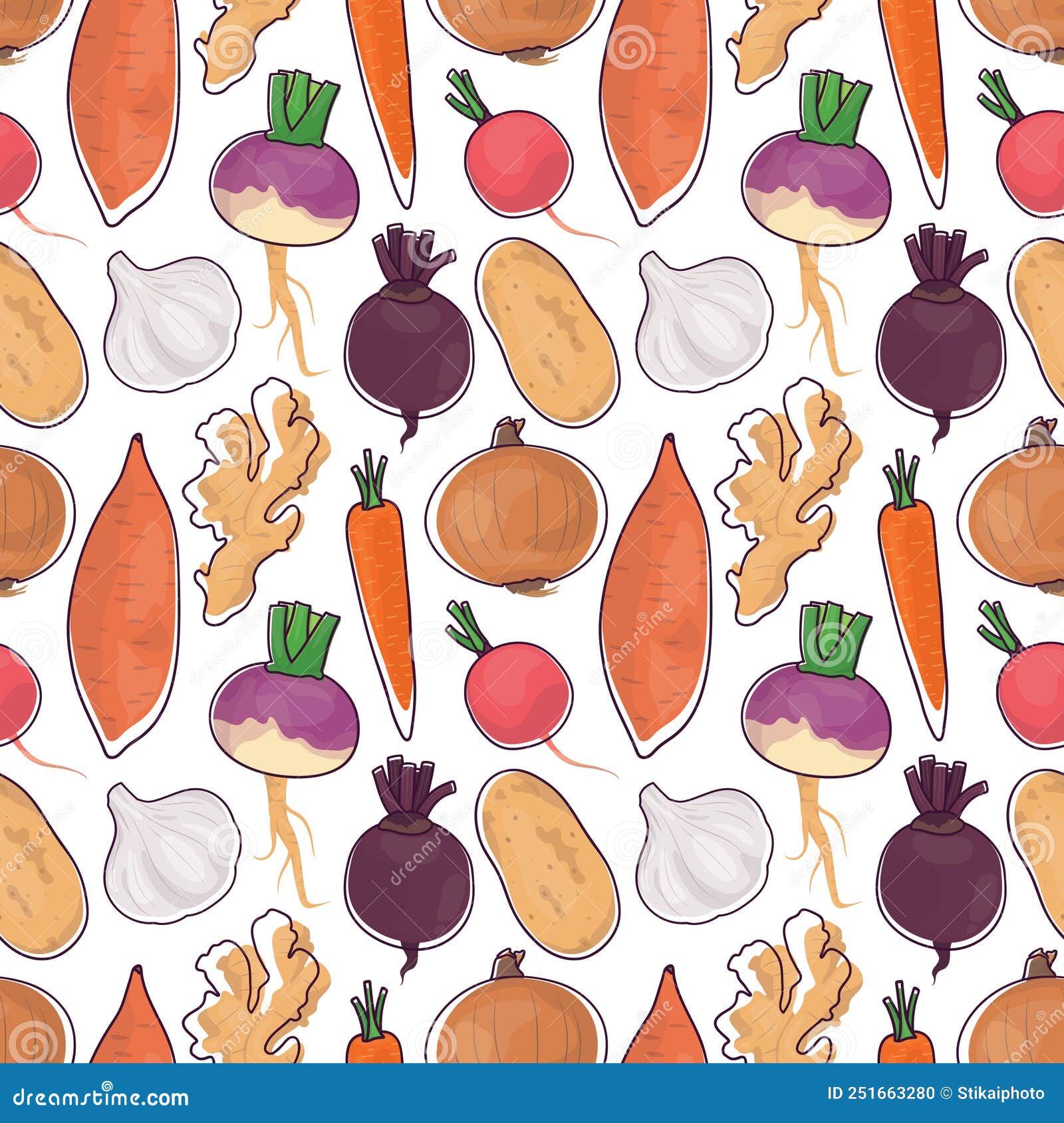 Seamless Vector Pattern Background of Root Vegetables Made of Simple ...