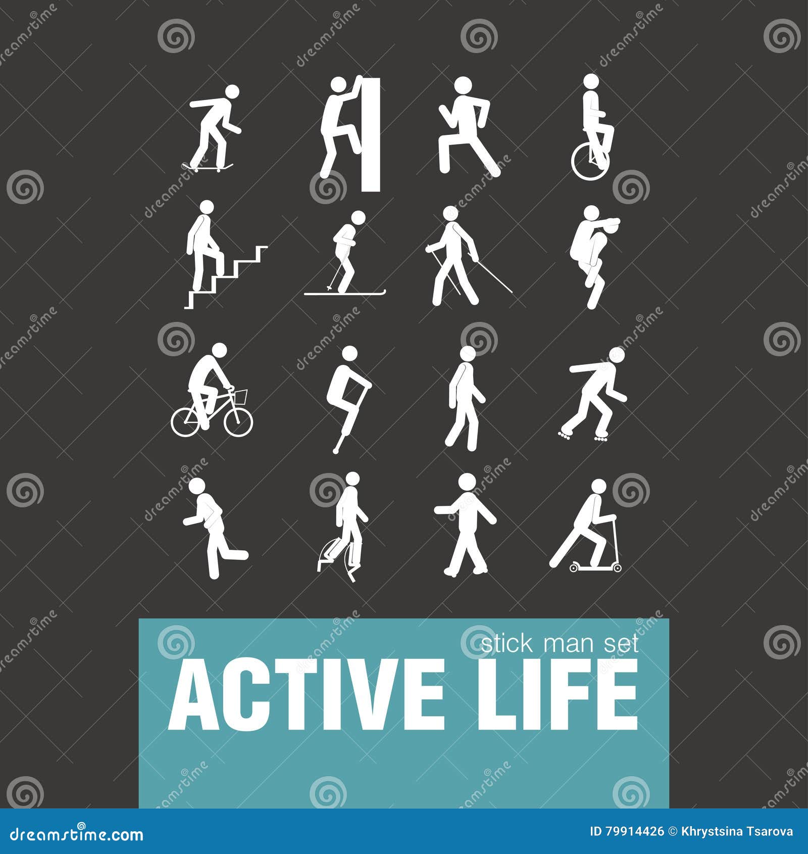 Active Stick Figure Man, Woman Flying, Swimming, Standing, Walking ...