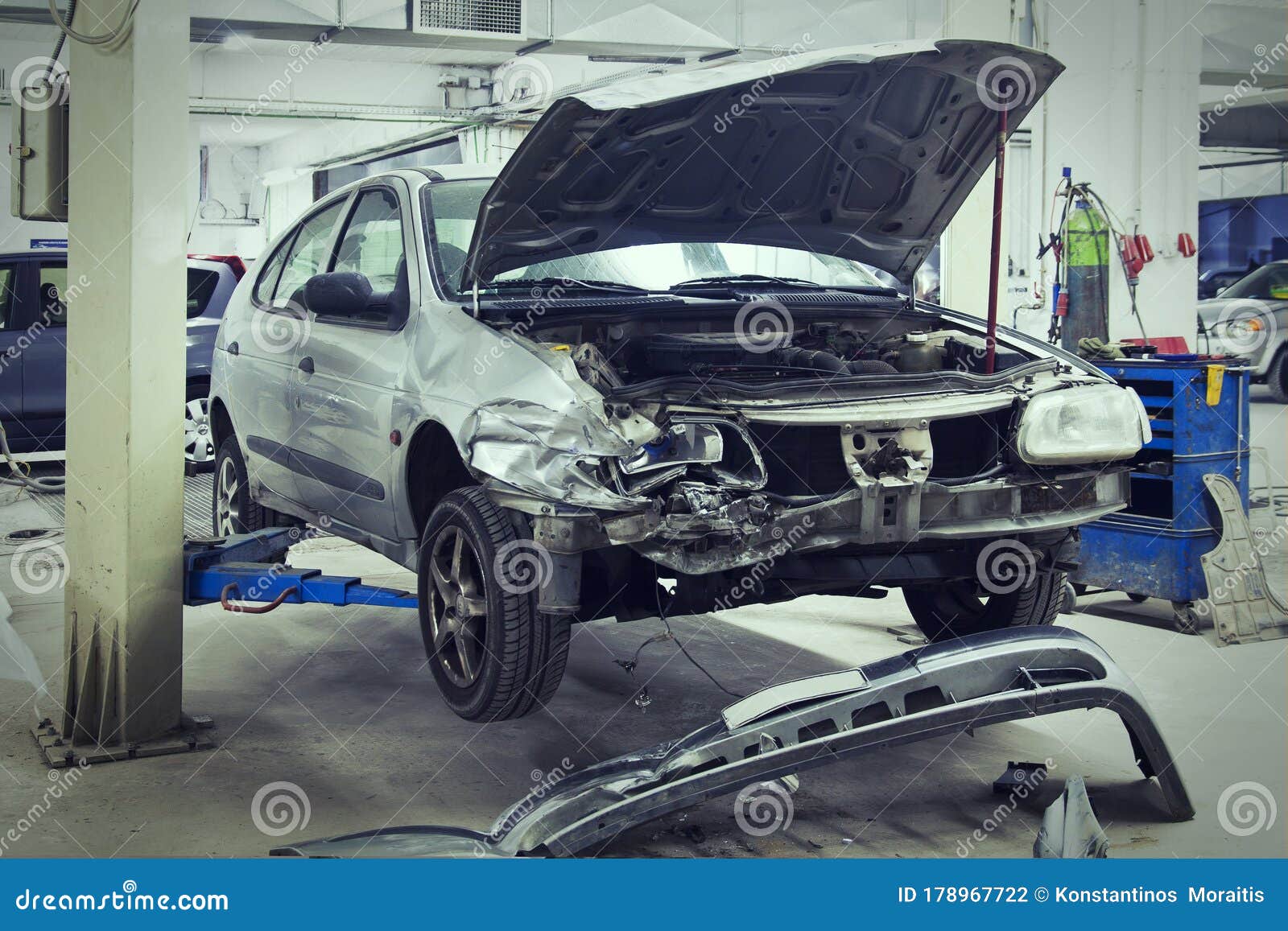 Vehicle in Auto Repair Shop Stock Photo - Image of automobile, crash ...