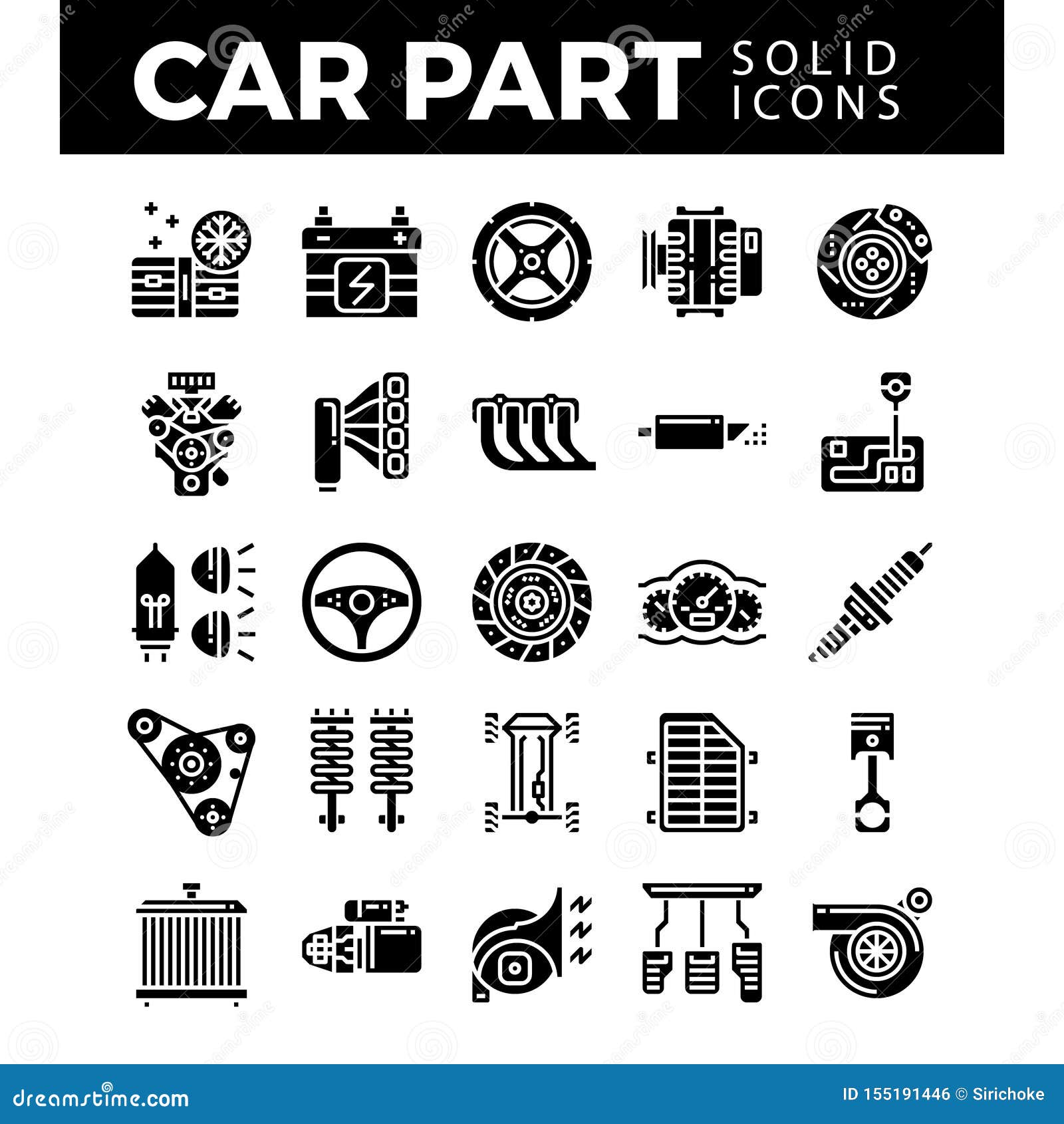 Vehicle and Car Parts Solid Icons. Stock Vector - Illustration of ...