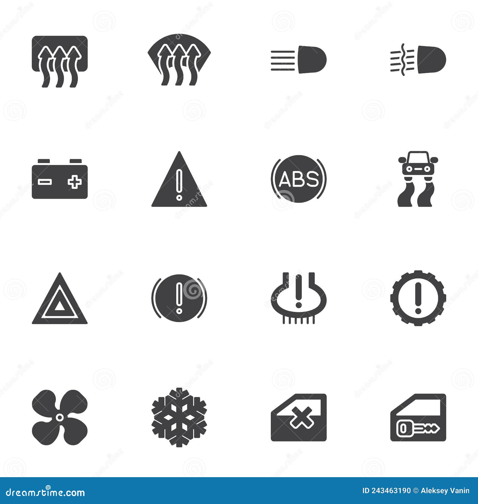 Vehicle Control Panel Vector Icons Set Stock Vector - Illustration of ...