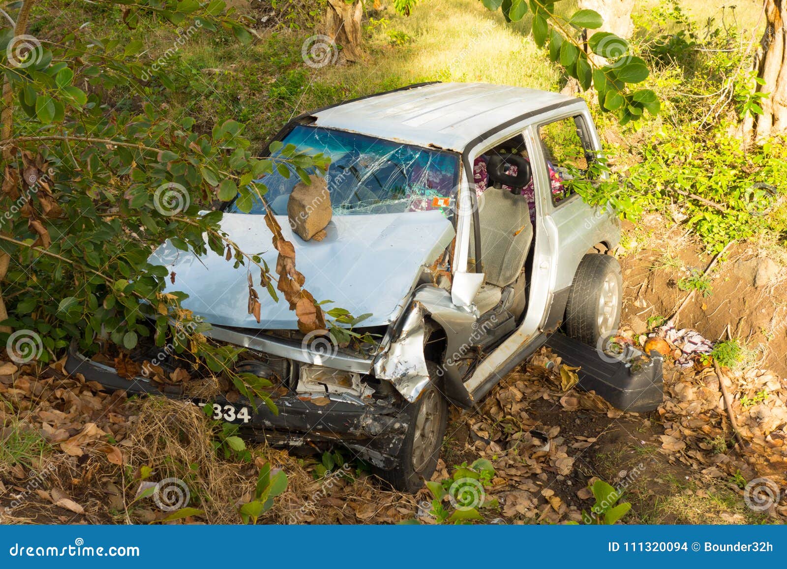 A Vehicle In A Ditch After Colliding With A Pick Up On An Island In The Caribbean Editorial 5401