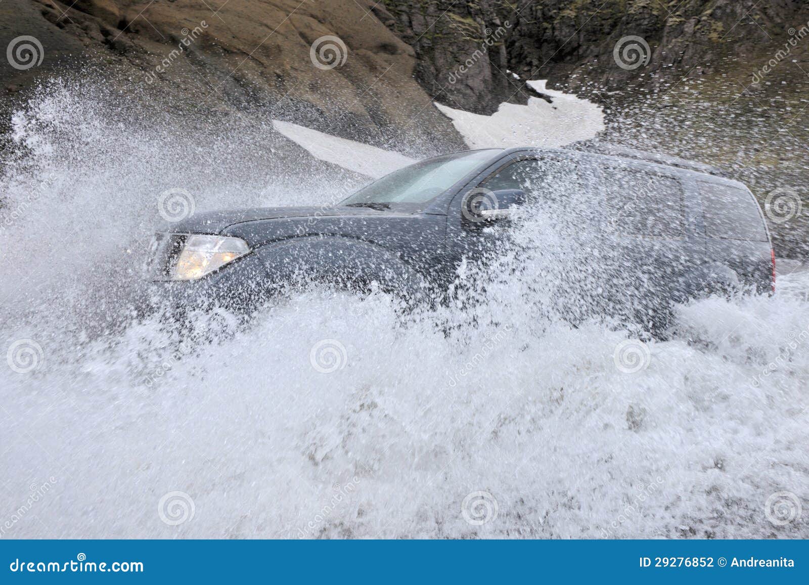 Vehicle Driving through River Stock Photo - Image of wild, mountain ...