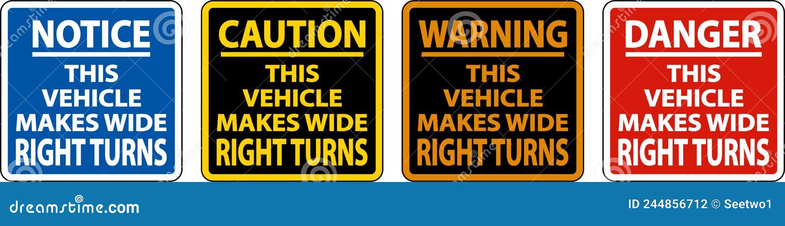 Vehicle Makes Wide Right Turns Label Sign on White Background Stock ...