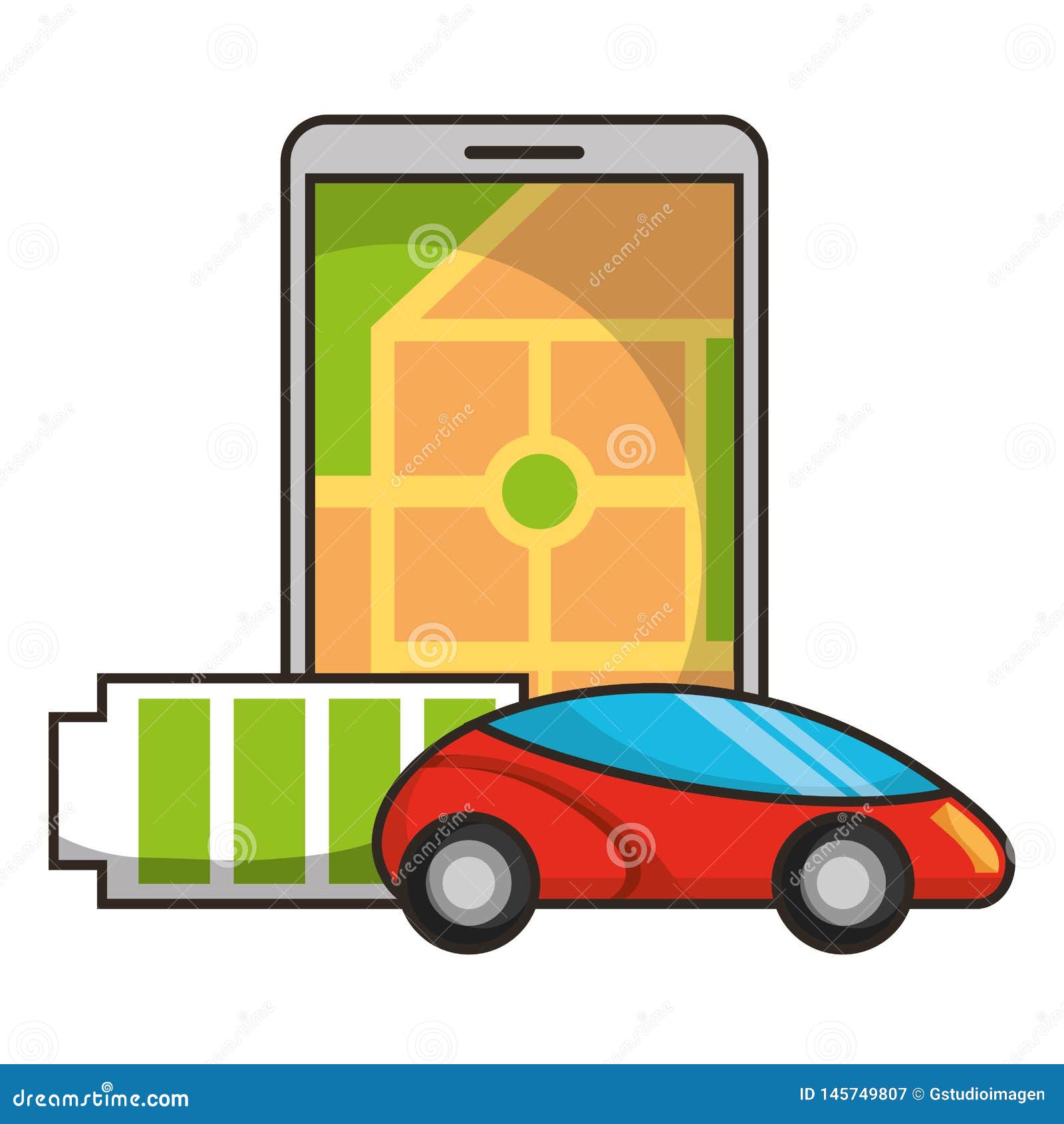 Vehicle Mobile Map Navigation Autonomous Car Stock Illustration ...
