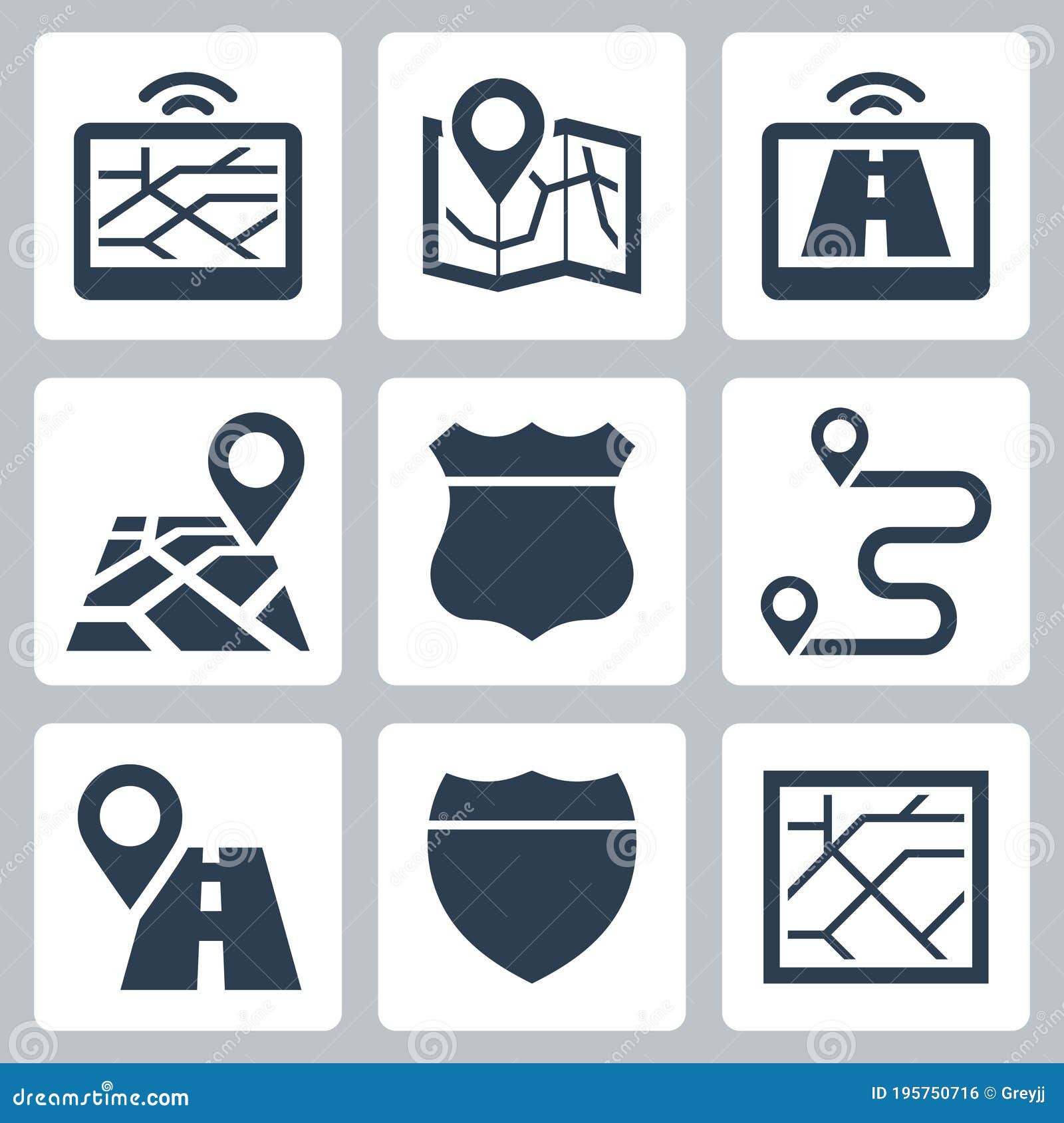 Vehicle Navigation and Road Related Vector Icons Stock Vector ...