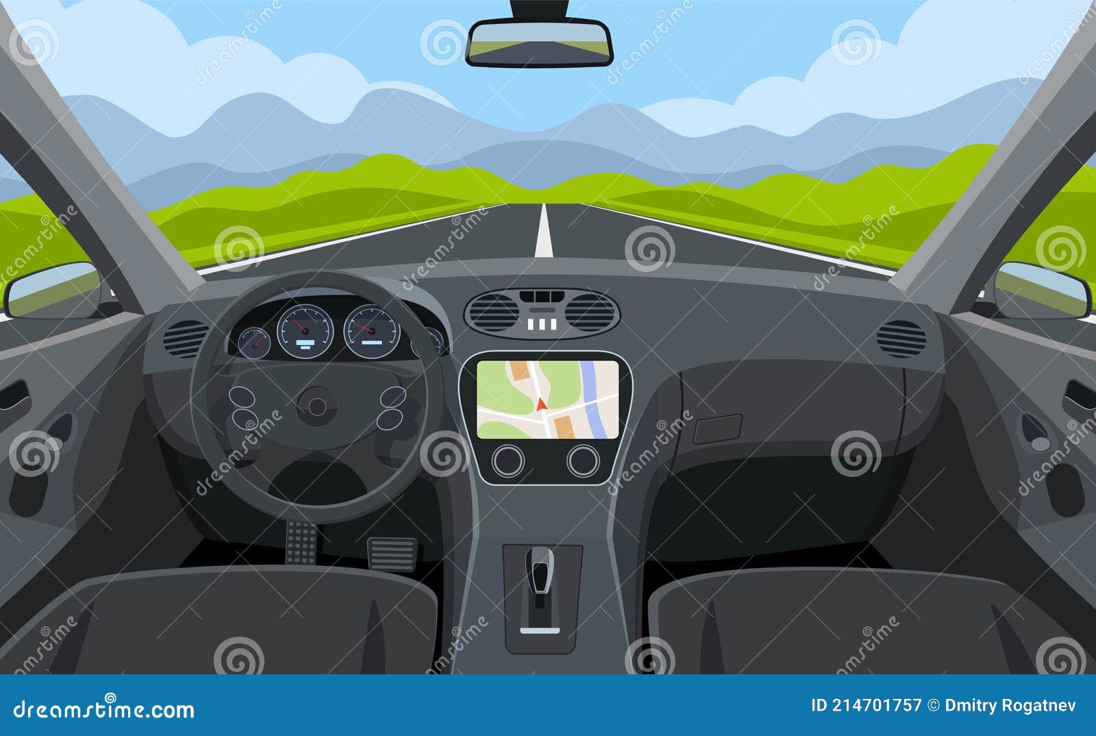 Vehicle Salon, Driver View. Dashboard Control In A Smart Car. Virtual ...