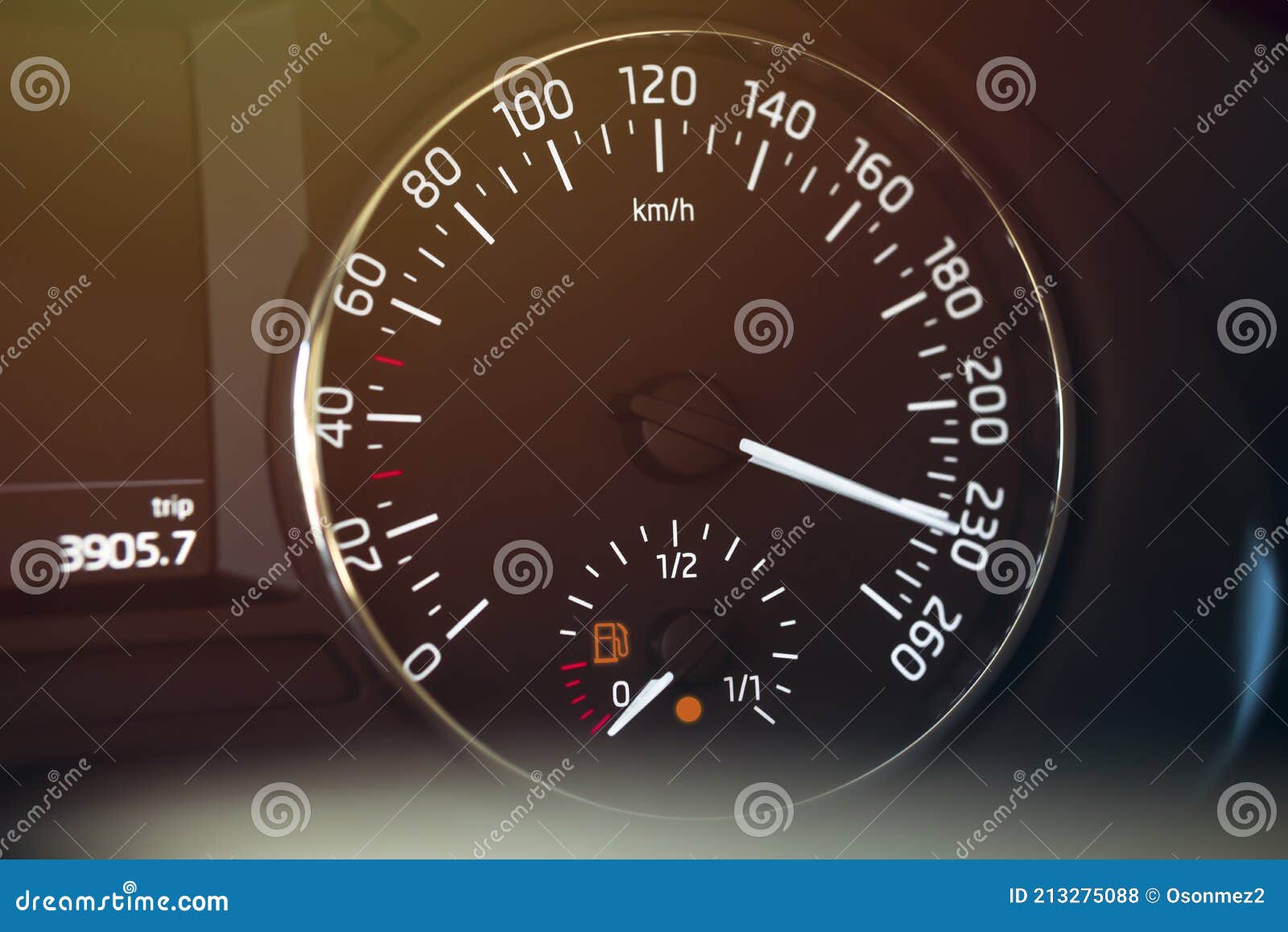 Vehicle Speed Indicator Showing Excessive Speed and Low Gas Amount ...