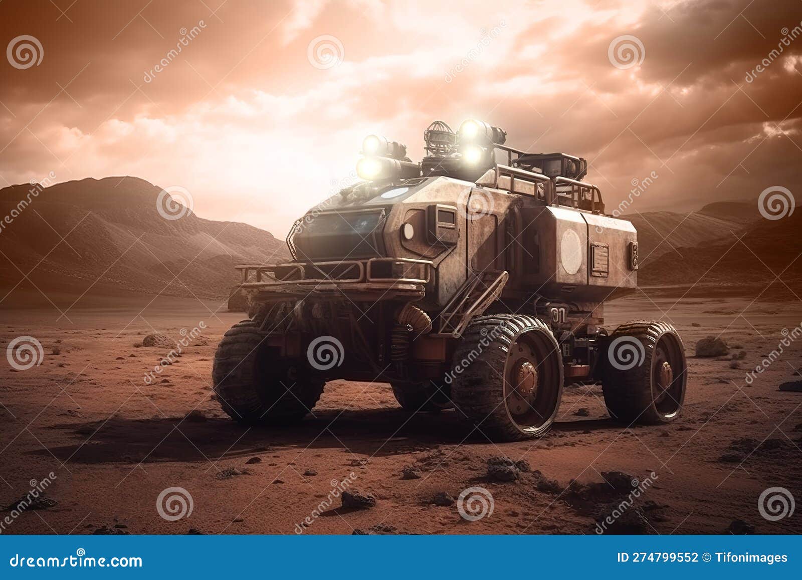 A Vehicle in the Surface of Mars Stock Illustration - Illustration of ...