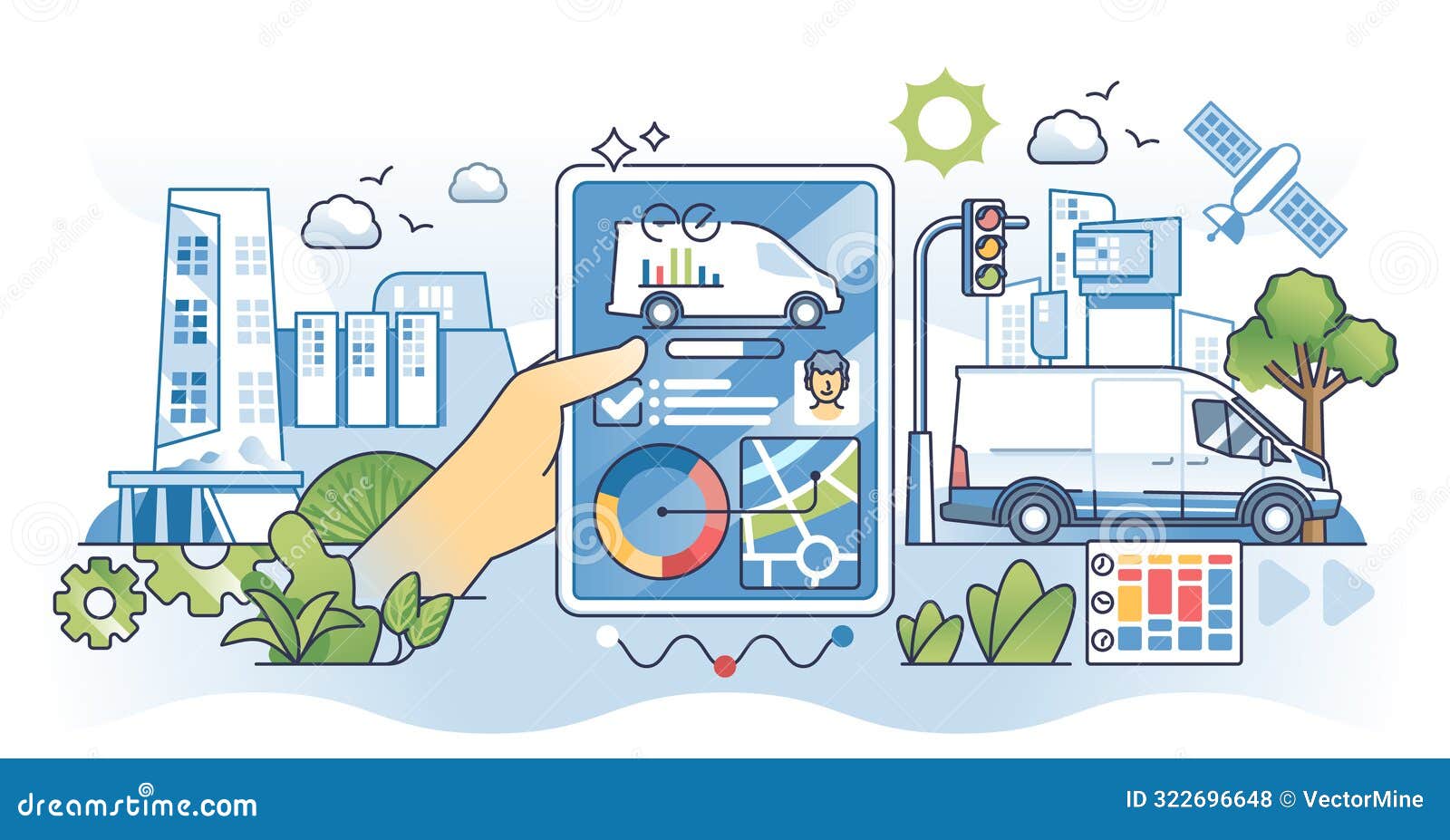 Vehicle Telematics and Smart Communication System Outline Hands Concept ...
