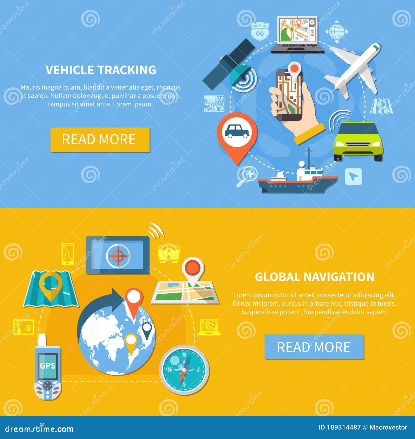 Vehicle Tracking Navigation Banners Stock Vector - Illustration of ...
