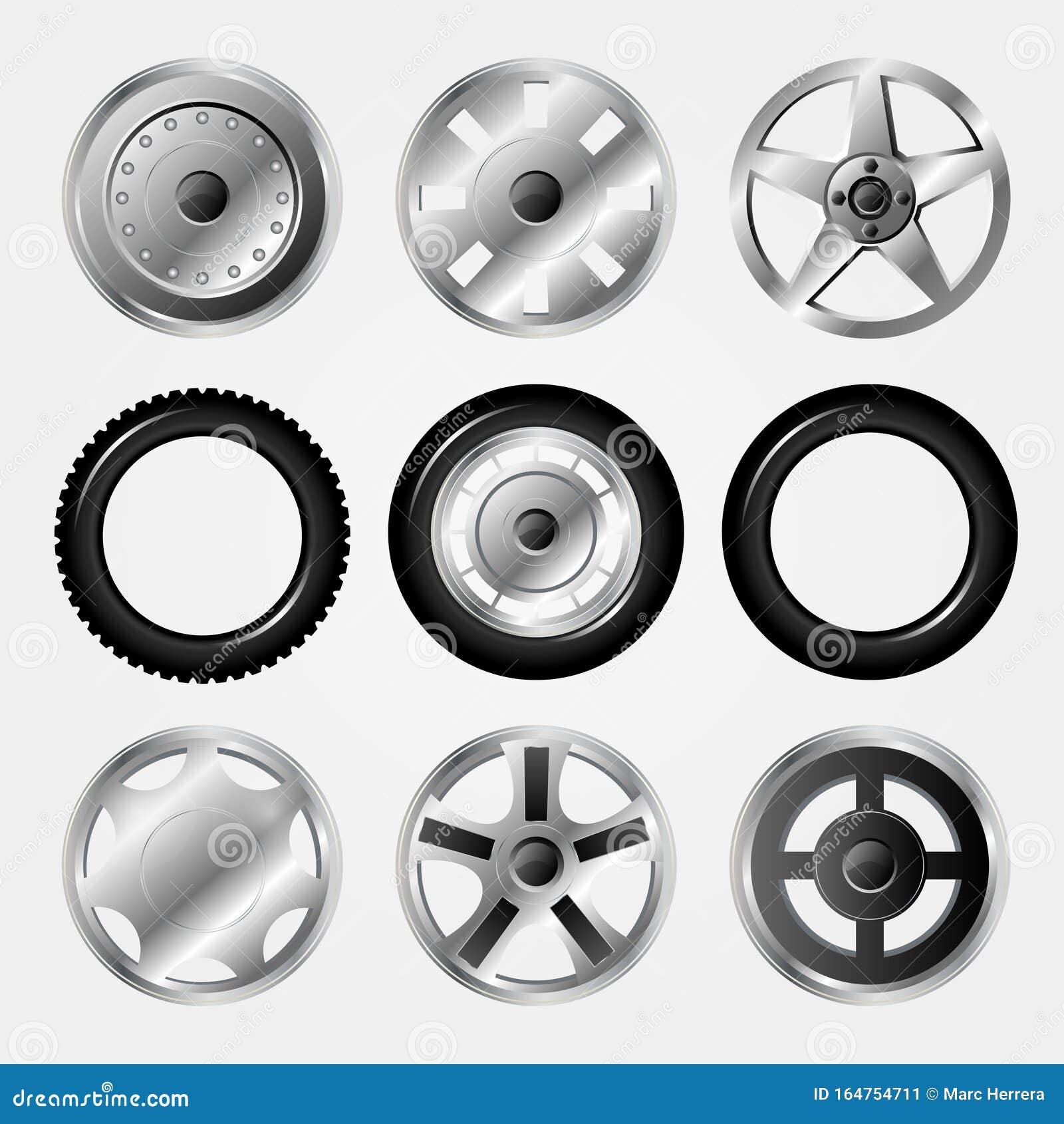 Set Of Tire With Hubcap Cartoon Icon Design Template With Various ...