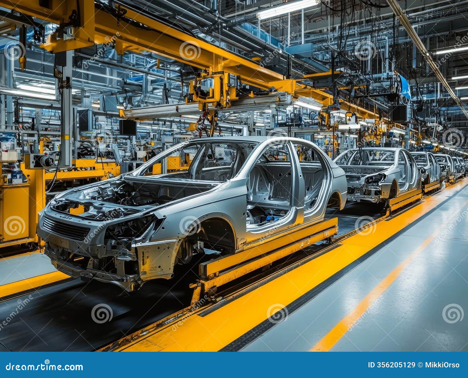 Vehicles Progressing through the Production Line in a Car Assembly Shop ...