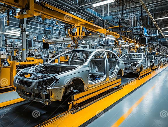 Vehicles Progressing through the Production Line in a Car Assembly Shop ...