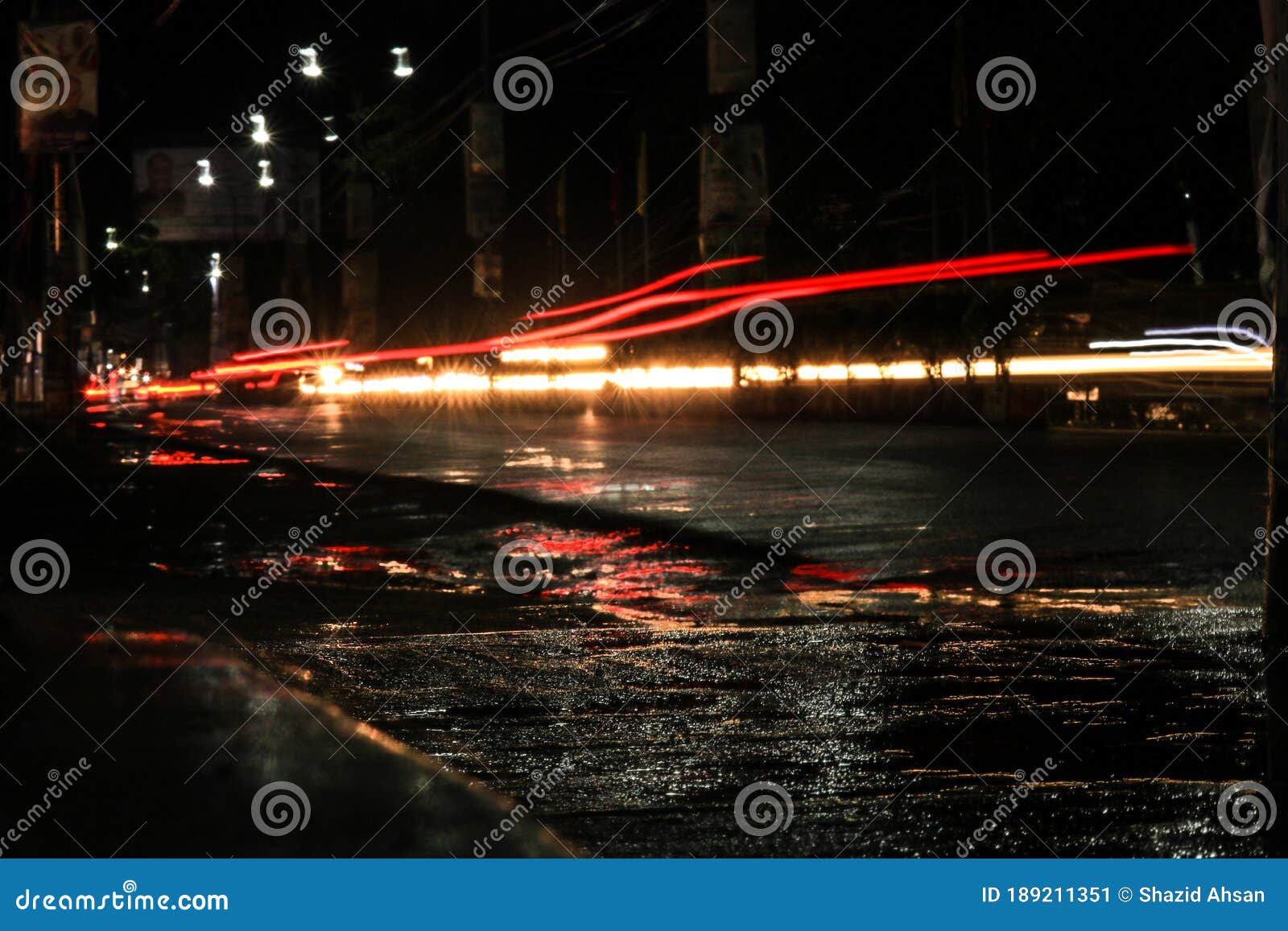 The Vehicles Red Light Rays in a Dark Road Stock Image - Image of ...
