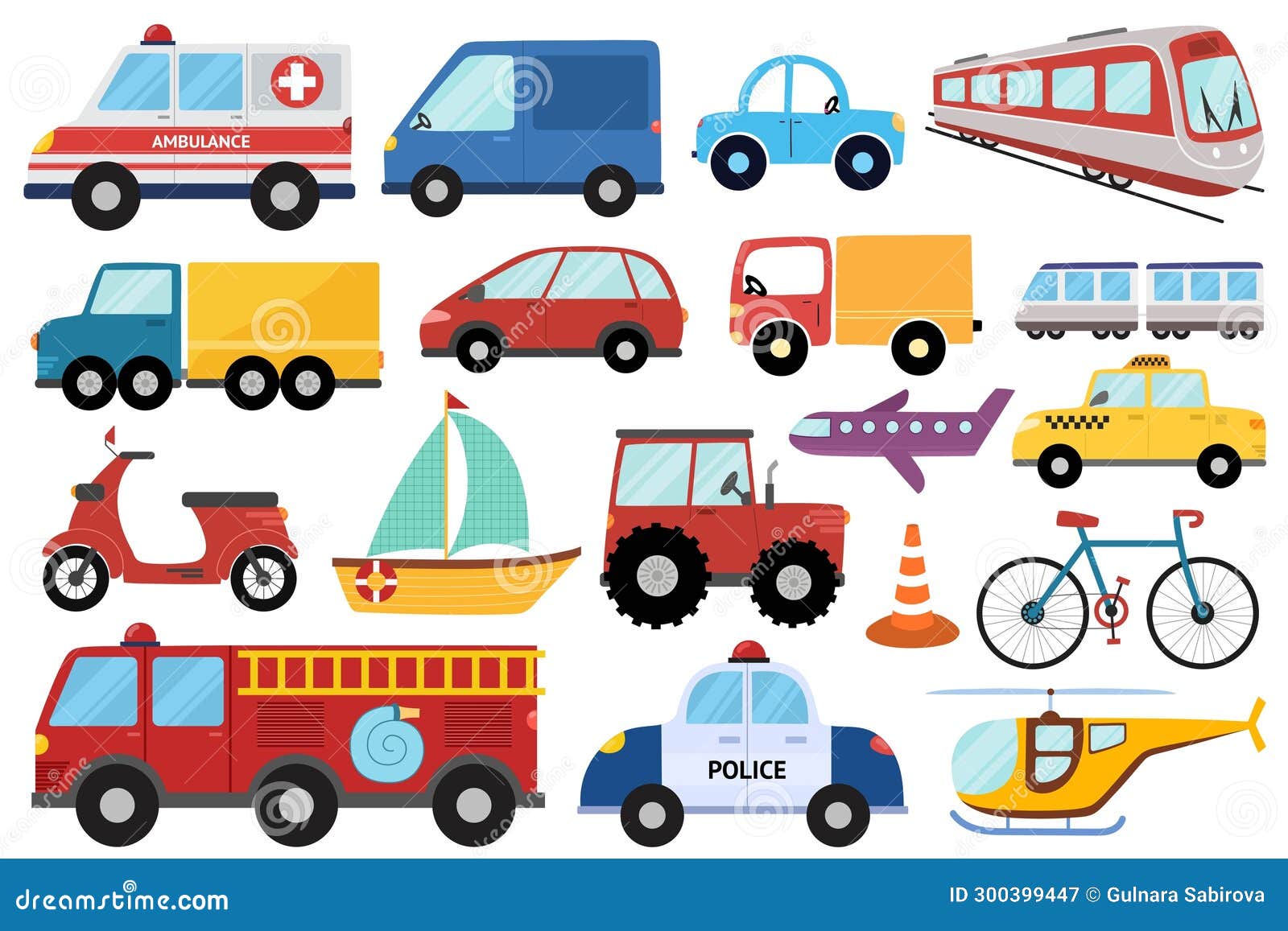Transport Collection Of Train, Wagon, Car, Air Balloon And Railway ...