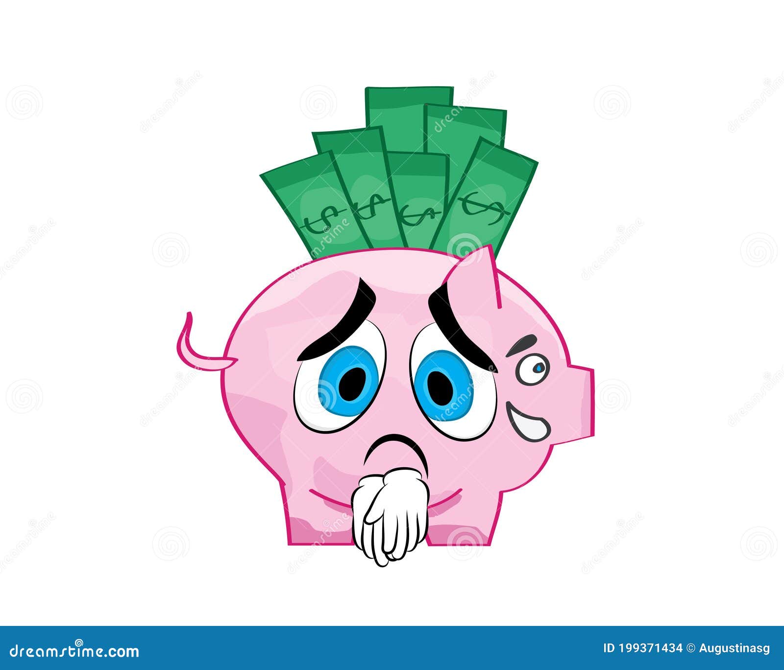 Sad Cartoon Illustration of Savings Account Pig. Money Savings Stock ...