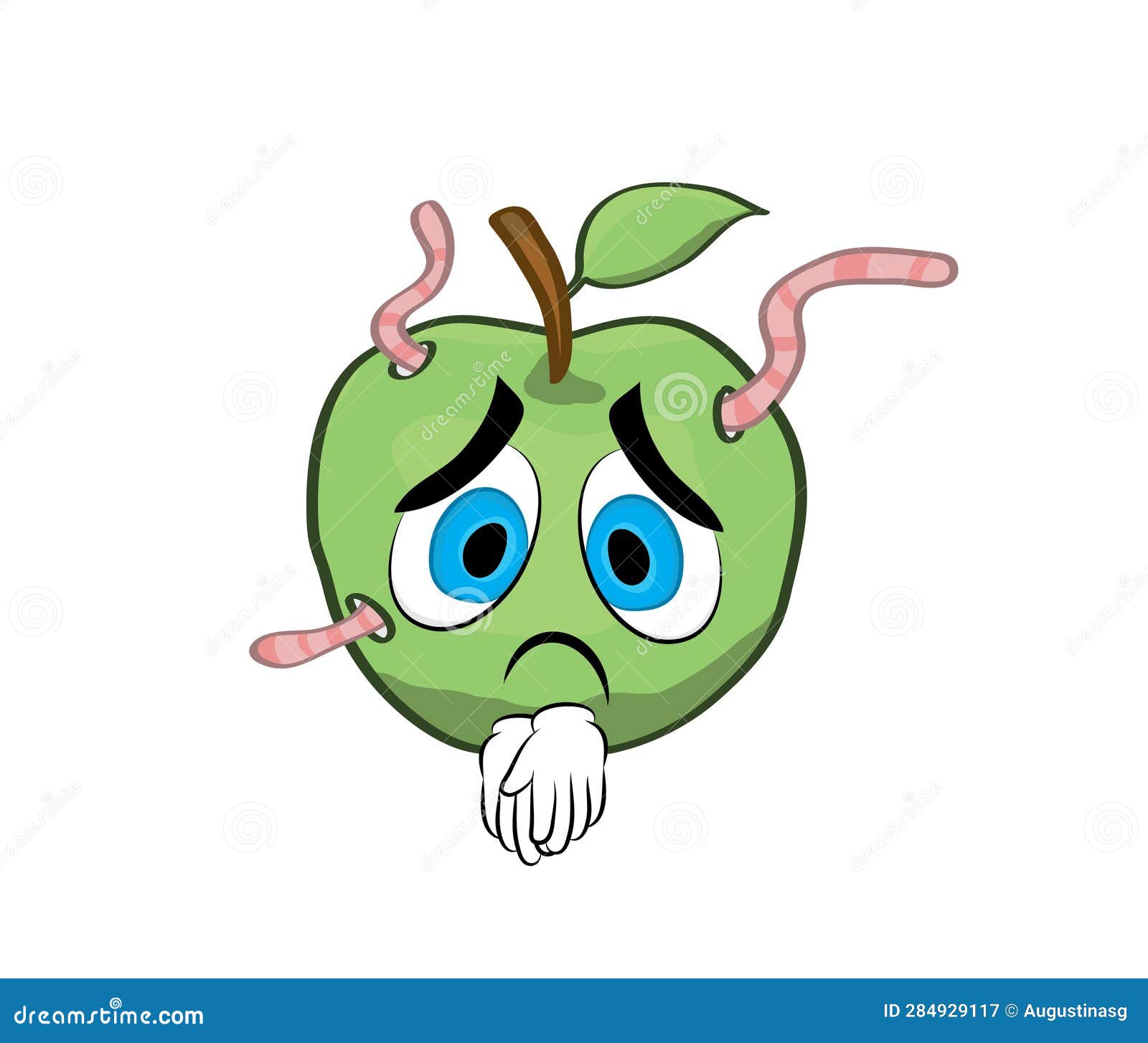 Sad Cartoon Illustration of Apple with Worms Stock Illustration ...